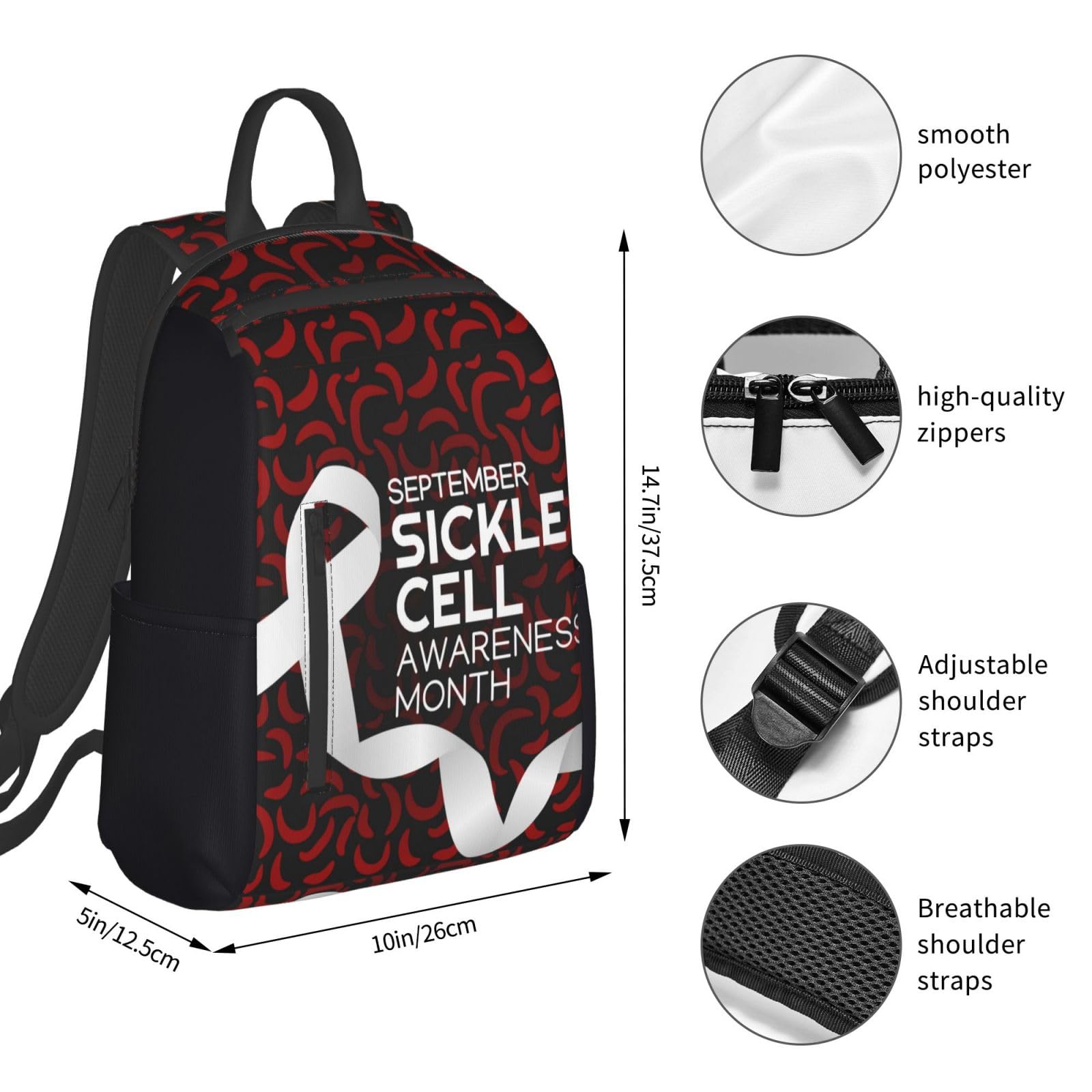 TuoniLaoShi Sickle Cell Awareness Month Backpack,Large Capacity Travel Backpack,Laptop Backpack,Water Resistant backpack for Women Men