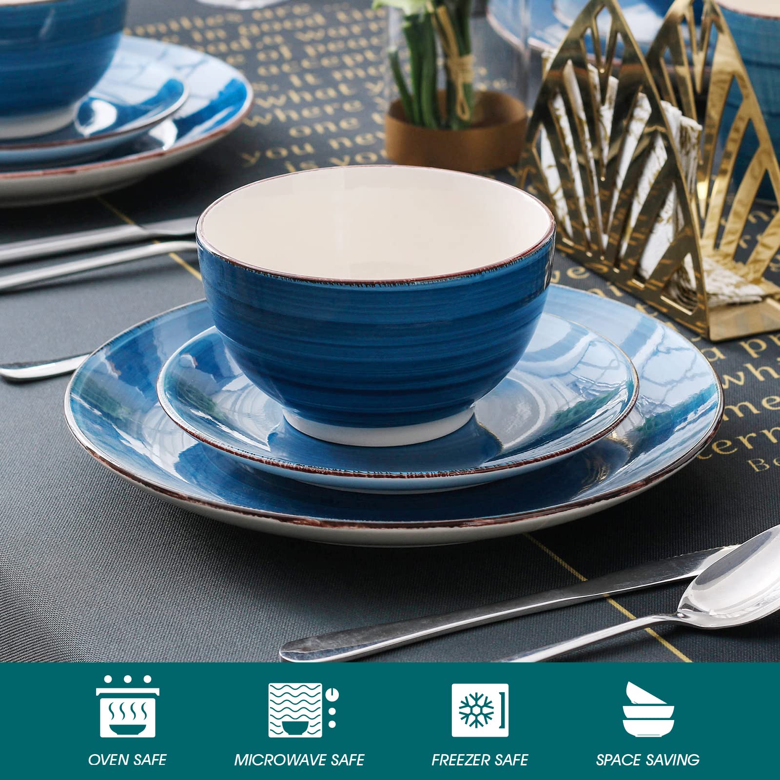 vancasso Stoneware Dinnerware Set, 32 Pieces, Blue