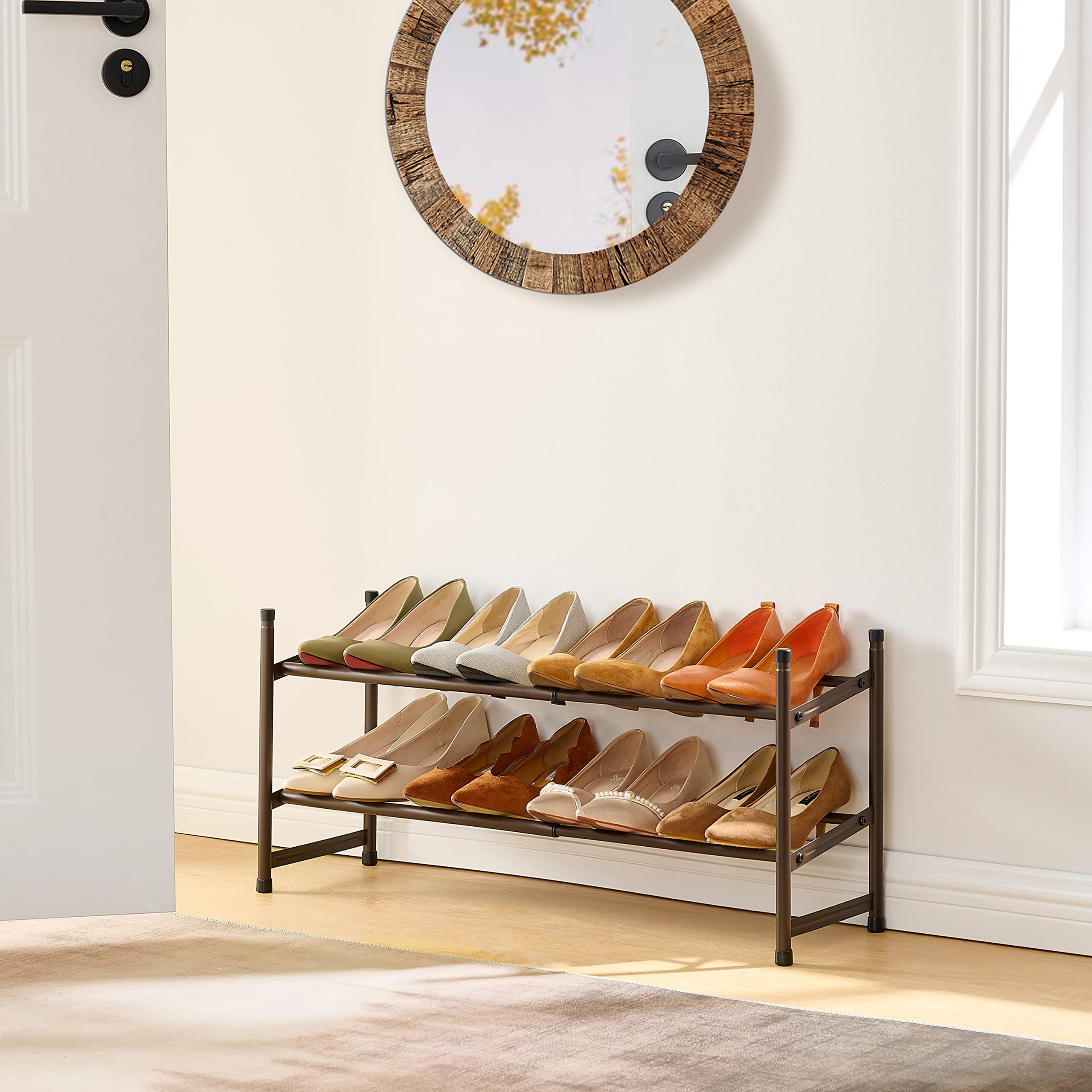 Tajsoon 2-Tier Stackable Shoe Rack Organizer, Expandable & Adjustable Metal Iron Shoes Storage for Entryway Doorway, Bronze