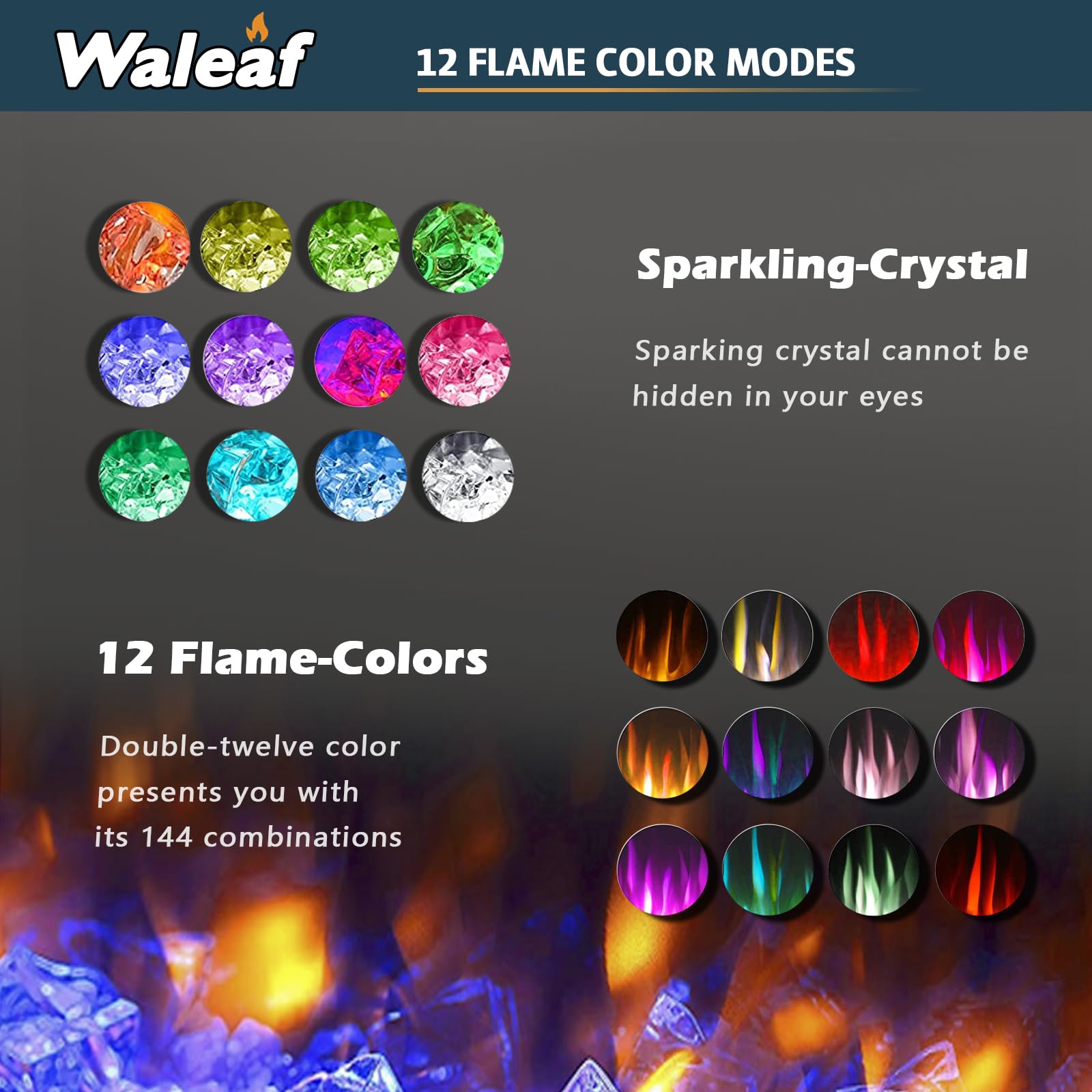 Waleaf 50 inch Ultra-Thin Electric Fireplace Wall Mounted/Recessed,Fireplace Heater with Multicolor Flame,Timer Low Noise 750/1500W,with Remote Control Touch Screen