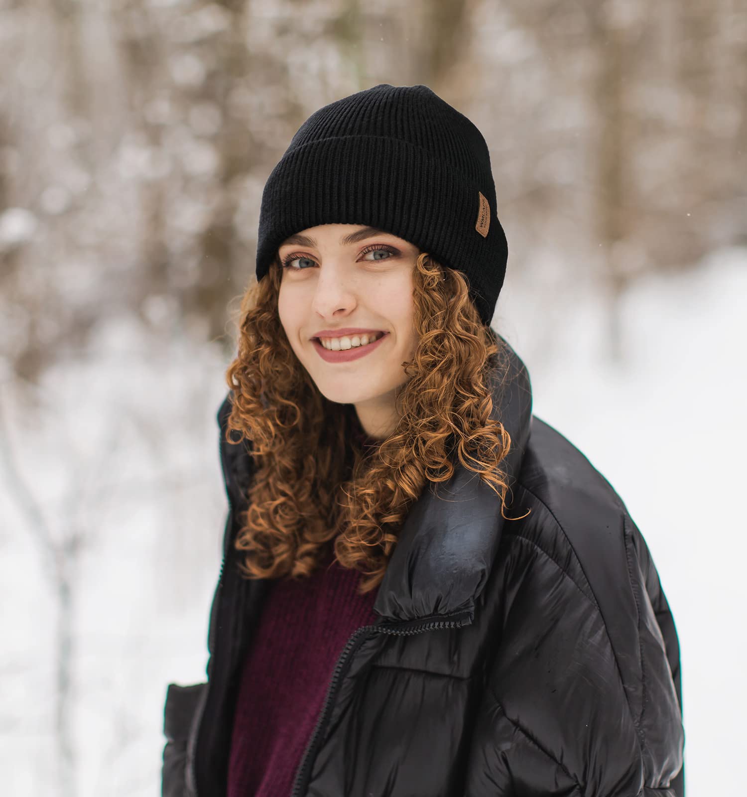 Winter Beanie Hats for Men Women, Fleece Lined Beanie Soft Warm Knit Hat Ski Stocking Cuffed Cap (Black)