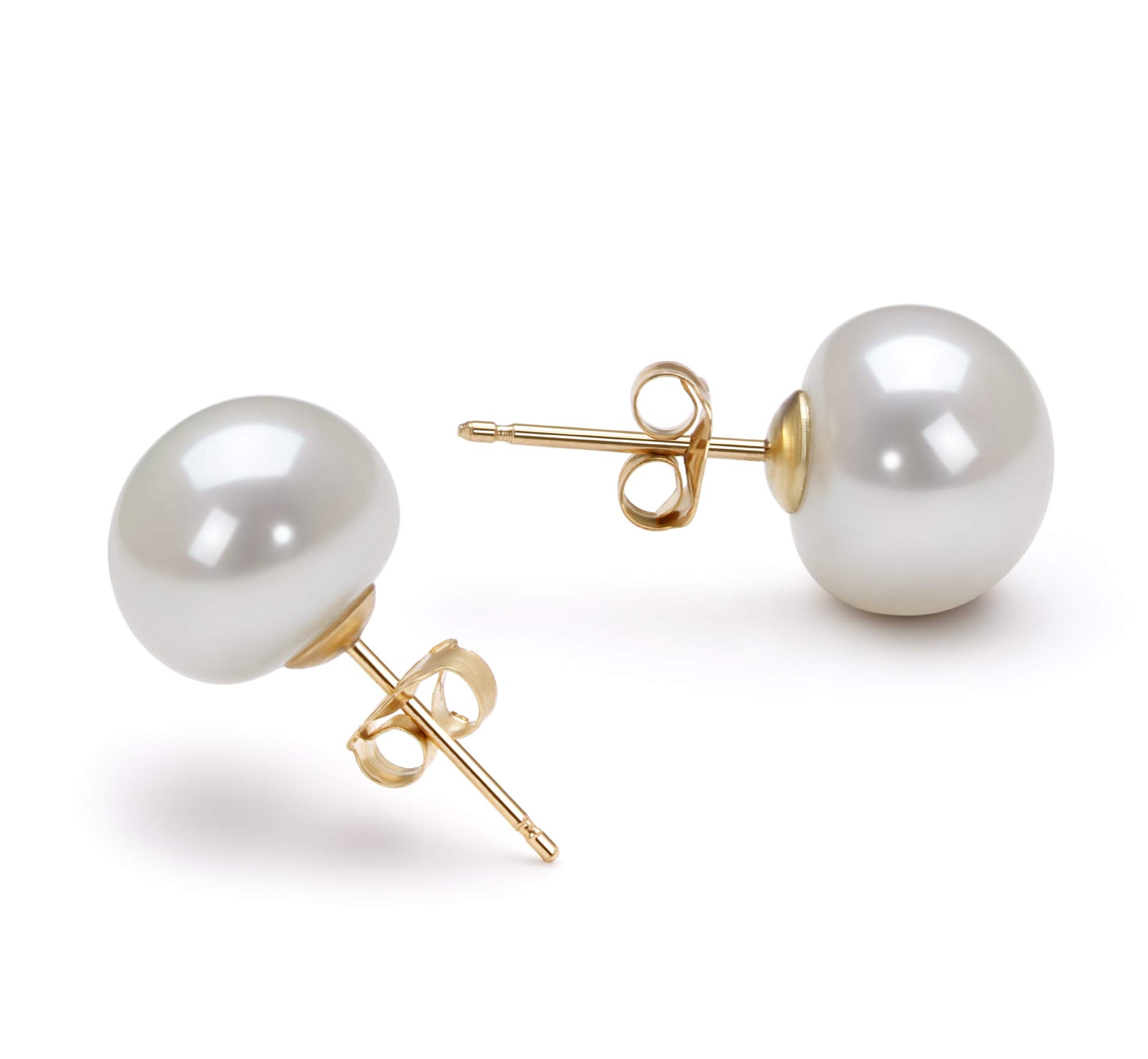 White 10-10.5mm AAA Quality Freshwater Cultured Pearl Earring Pair For Women - 14K White Gold Post