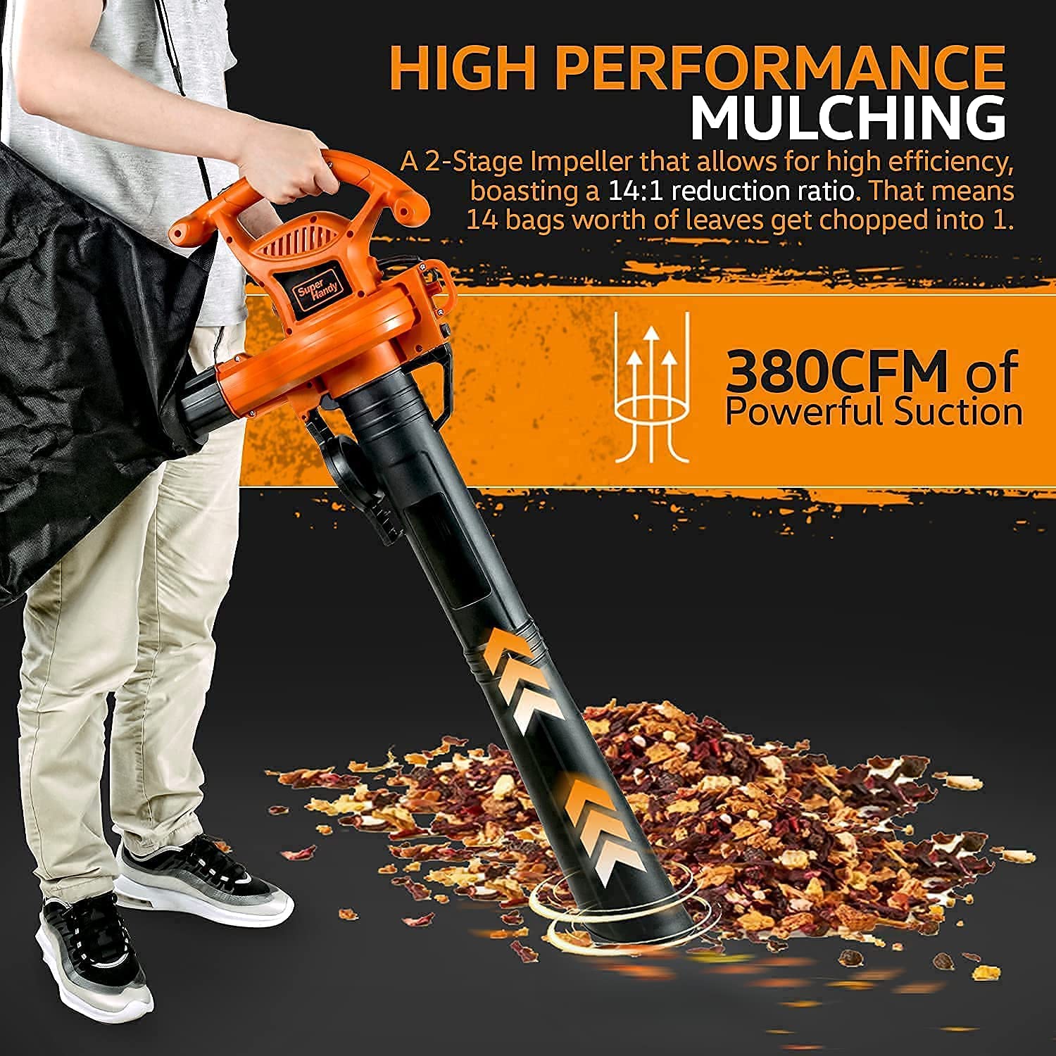 SuperHandy Wood Chipper Shredder Electric 1.5" (39mm) Max Wood Capacity 17:1 & 3 in 1 Leaf Blower [Bundle Deal]