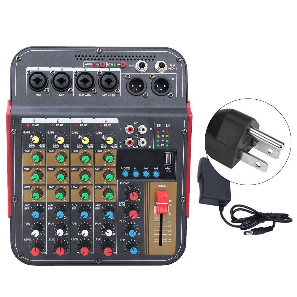 Walfront 4 Channels Audio Mixer Line Mixer Portable Mini Audio Mixer Professional Stereo Mixer Sound Board for School, LiveAaudio and Home Audio(US Plug)