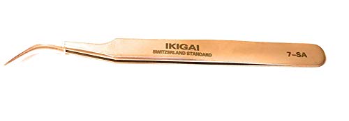 Tweezers for Eyelash Extension Ikigai, Professional Straight and Curved Pointed Precision Tip, Surgical Stainless Steel, Lash Tweezers (7-SA)