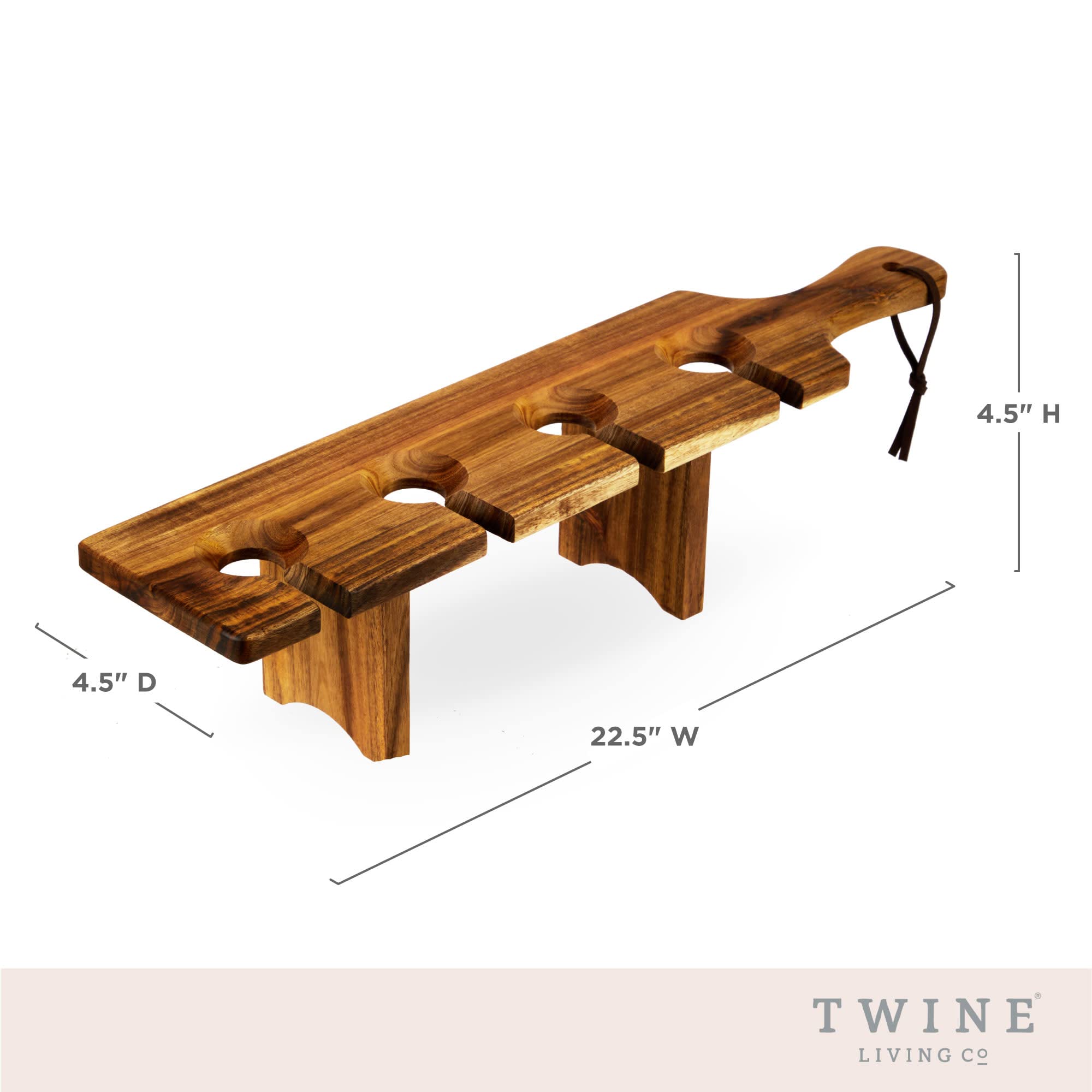 Twine Easy Wine Flight Server, Wine Tasting Carrier Board, Holds 4 Stemmed Wine Glasses, Acacia Wood Serving Tray, Set of 1