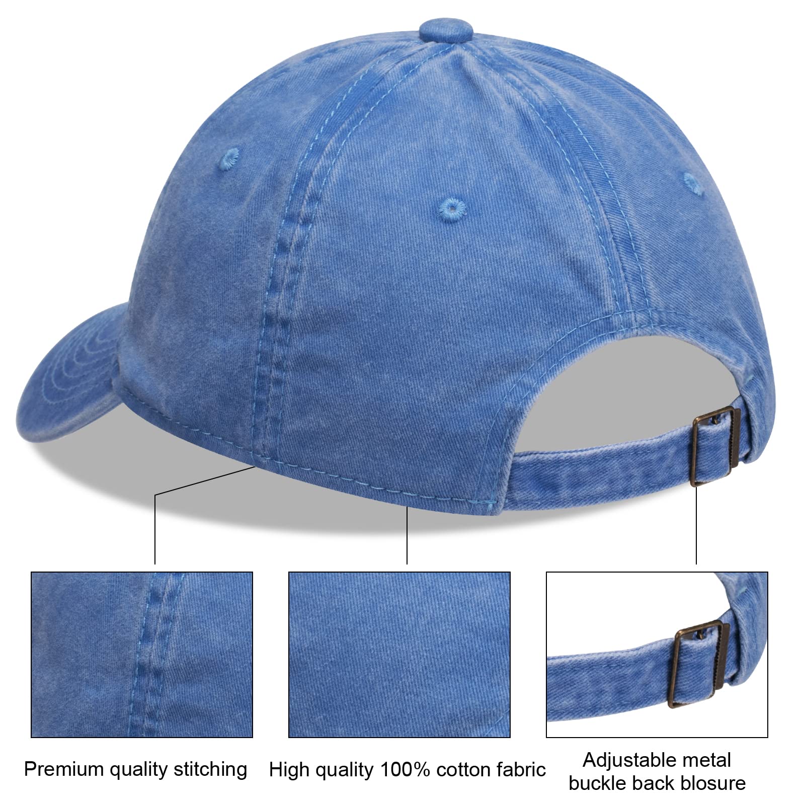Vintage 100% Cotton Washed Baseball Cap Adjustable Size,Classic Low Profile Plain Retro Unisex Dad Hat(Cowboy Blue)