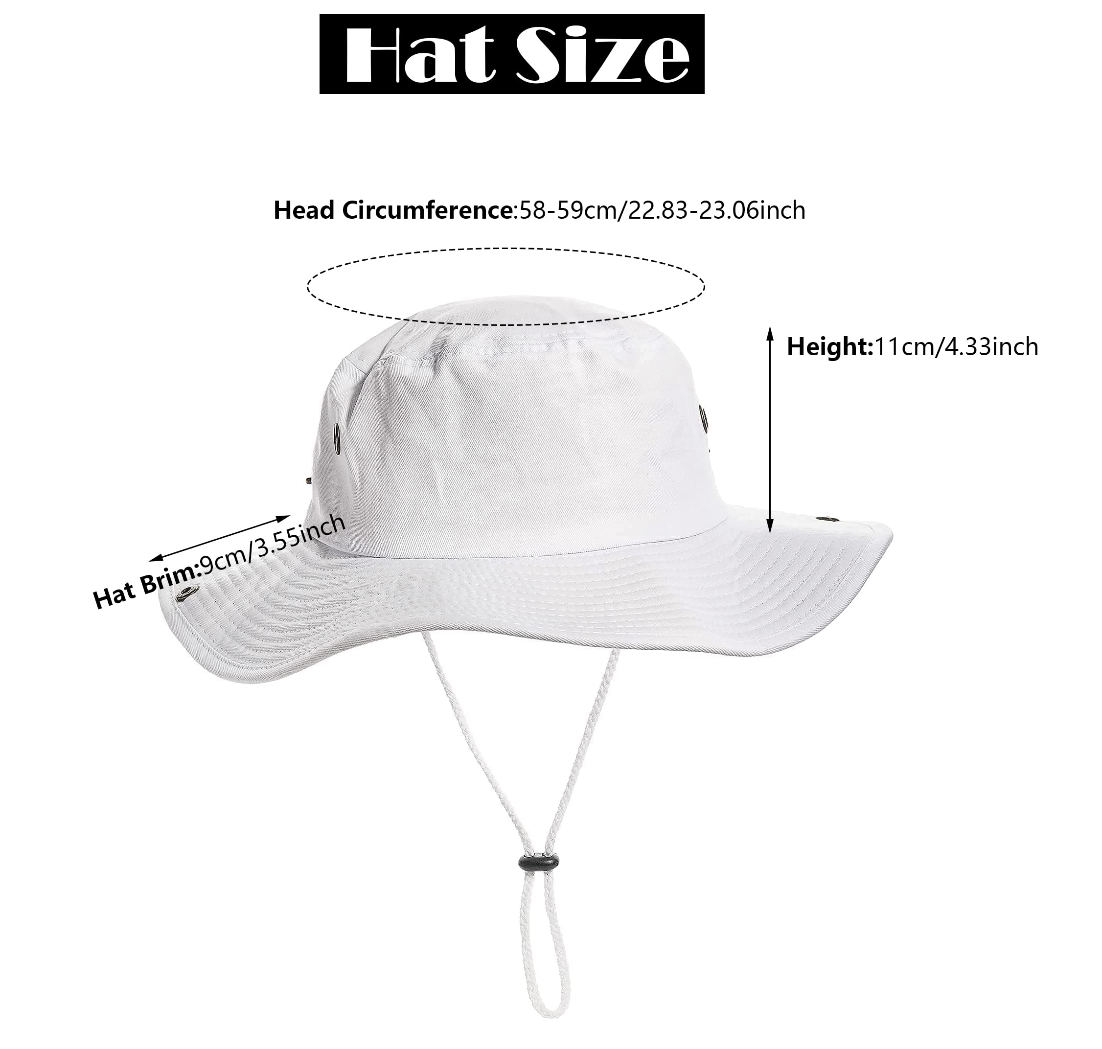 Womens Mens Sun Hat Wide Brim UV-Protection Bucket Fishing Safari Boonie Hat for Summer(Size:L) White
