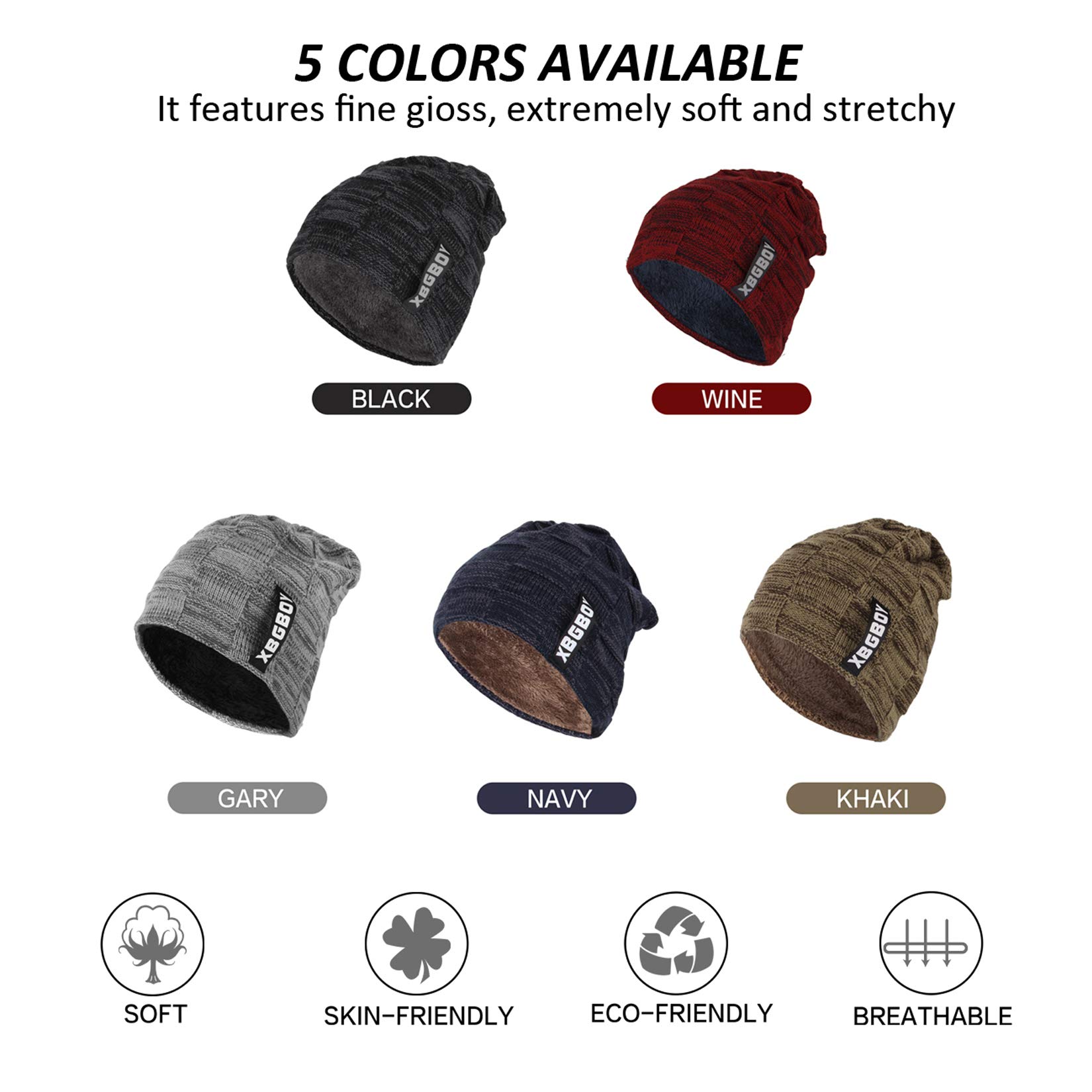 Winter Beanie Hat Scarf Set for Men Warm Knit Hat Thick Neck Warmer with Fleece Lined Winter Cap (Khaki)