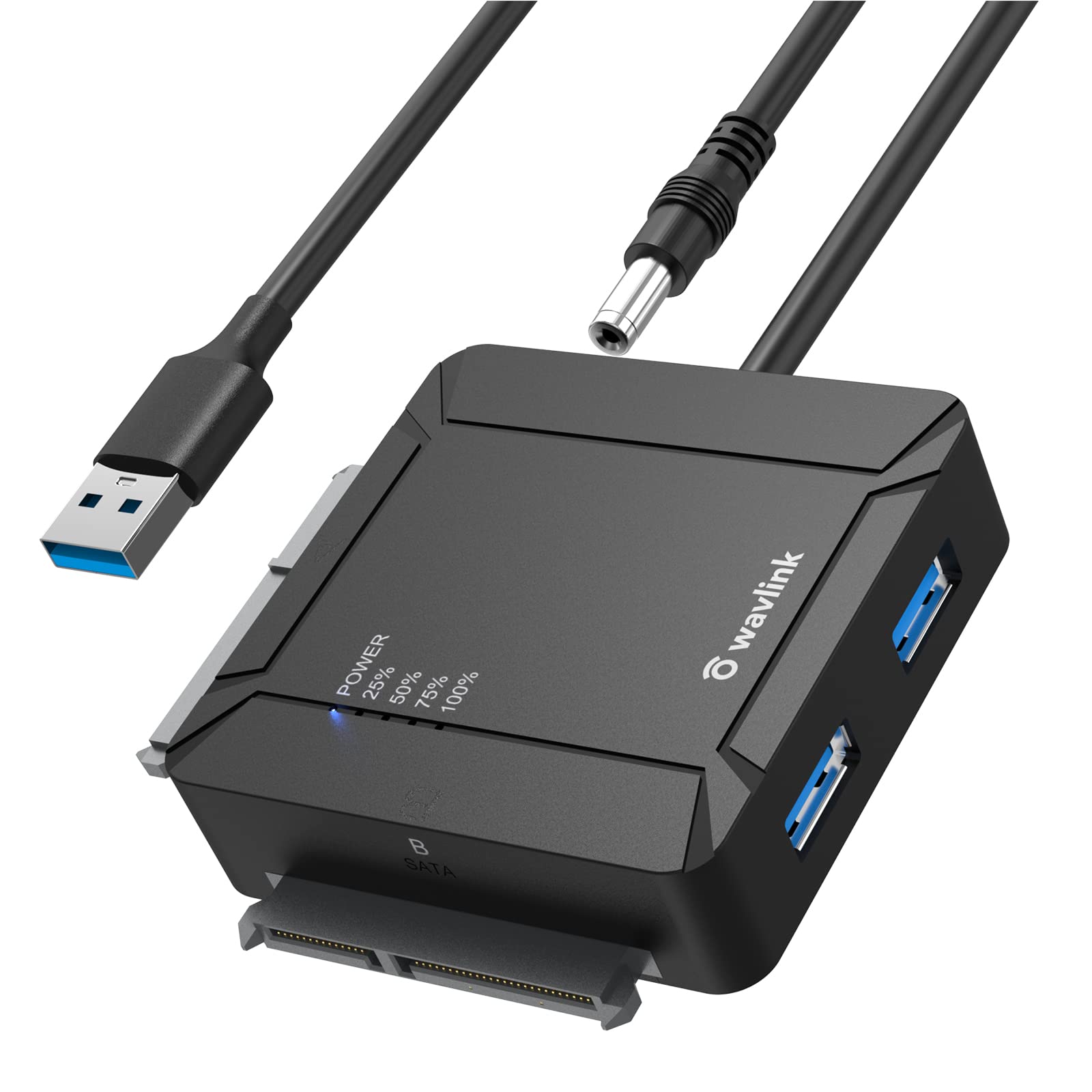 WAVLINK USB 3.0 to Dual Bay SATA Adapter, External 2.5" 3.5'' SATA Hard Drive Connector with 2 USB3.0 Ports and Offline Cloning Function for Files Transfer & Backup (2x18 TB & UASP Supported)
