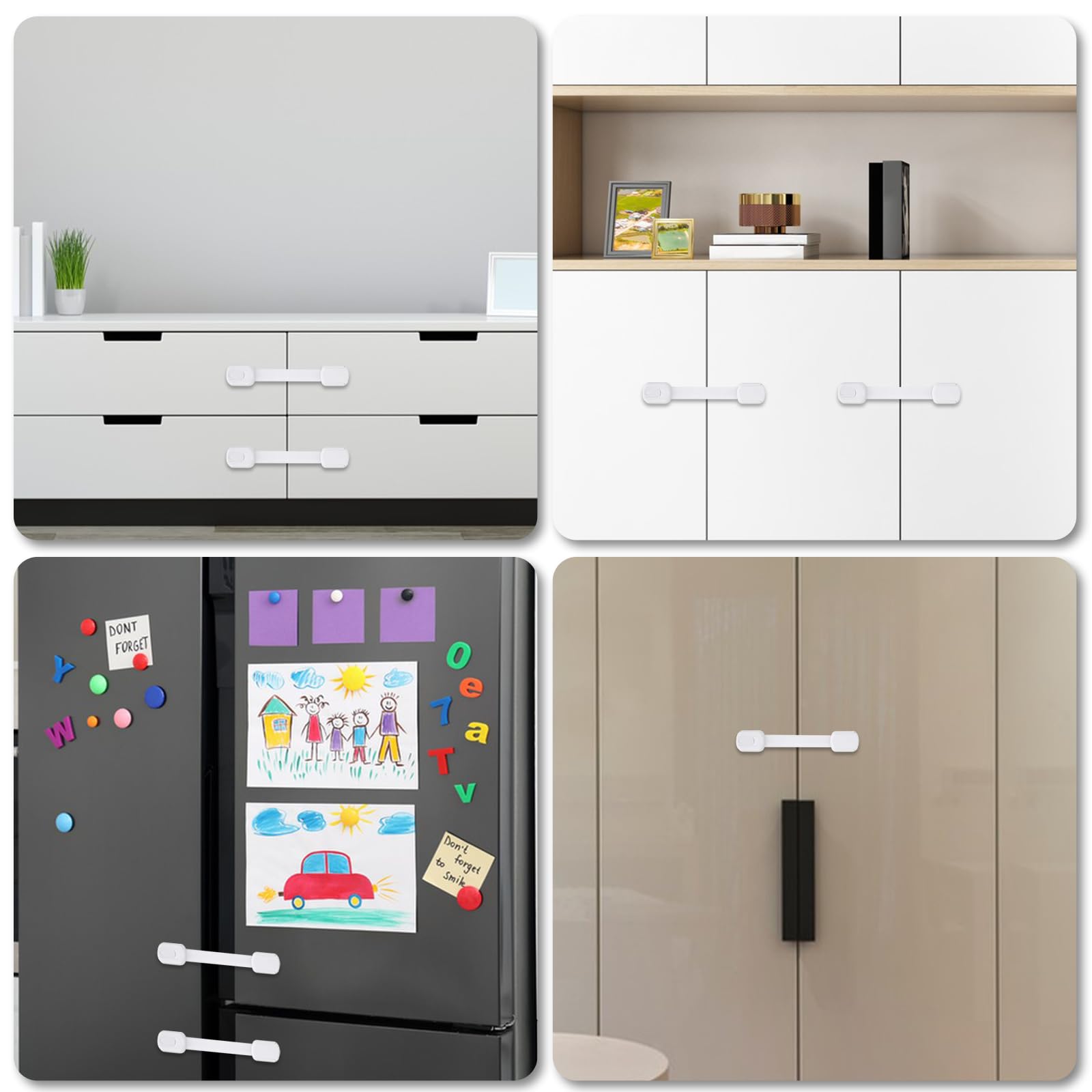 YIQIAOHUI ??? Cabinet Locks for Babies, 8 Psc ABS White Drawers Lock Set - Secure Cabinets, Drawers, Toilet, No Drilling Required, Childproofing Safety Latches