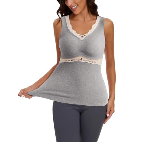 Thermal Underwear Tank Tops Lined Base Layer Cold Weather Winter Thermal Shirts Long Thermal Undershirts (Grey, L)