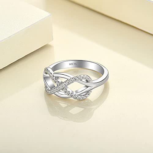YL Infinity Anniversary Rings 925 Sterling Silver Engagement Cubic Zirconia Heart Ring for Women-size7