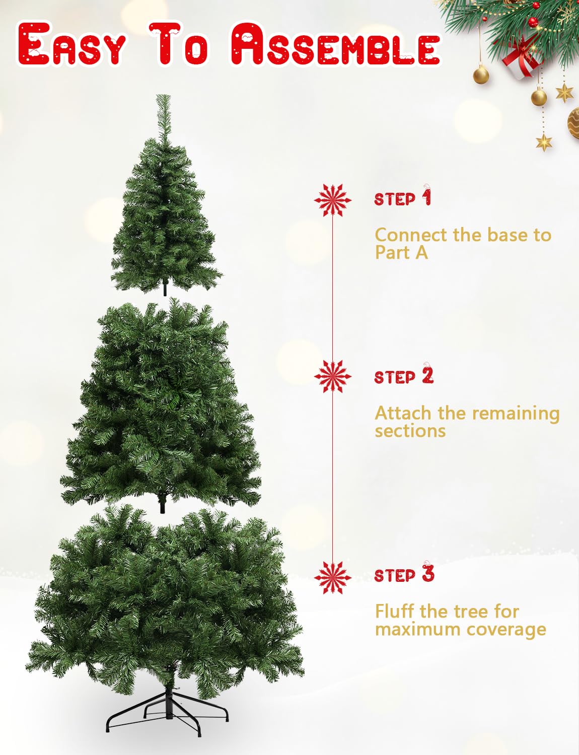 YouMedi 6.5ft Premium Spruce Artificial Holiday Christmas Tree for Home, Party Decoration, Easy Assembly, Metal Hinges & Foldable Base - Fire-Resistant Material
