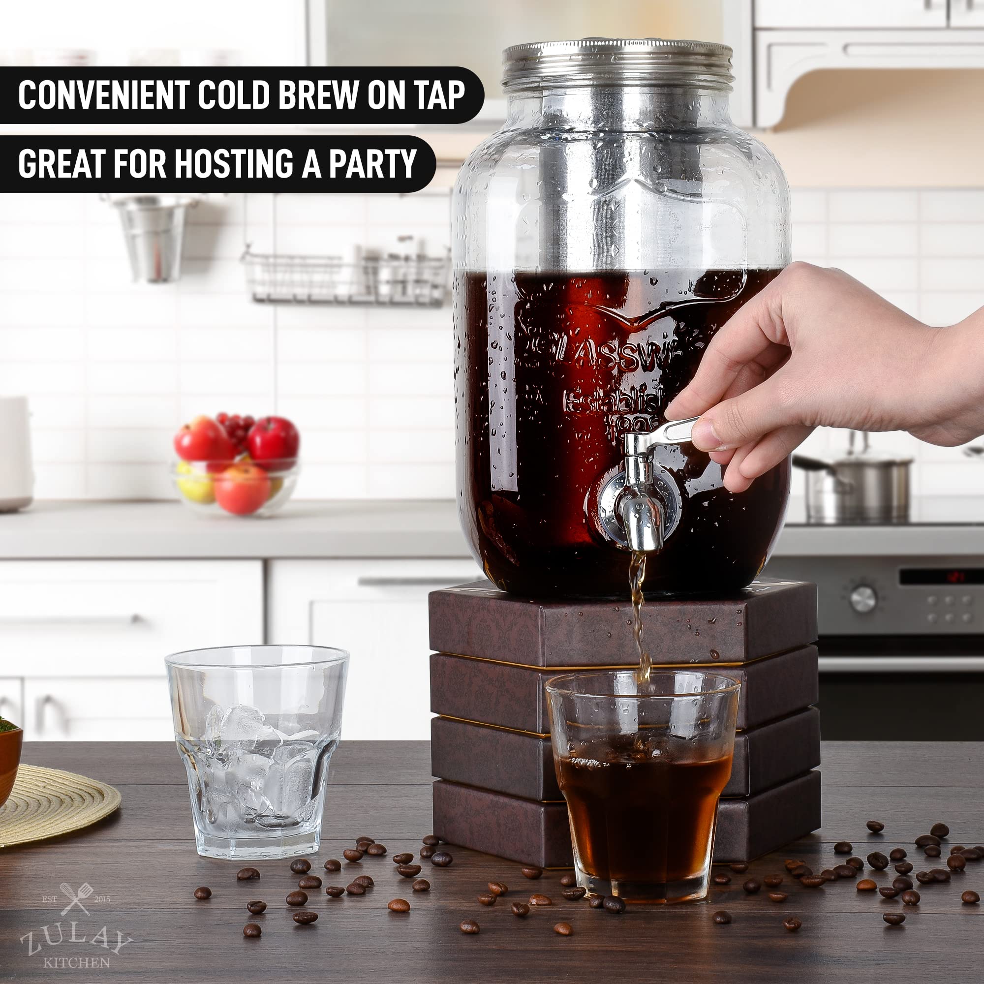 Zulay Magia Super Automatic Coffee Espresso Machine with Grinder, Easy To Use 7β Touch Screen and 1 Gallon Cold Brew Coffee Maker with EXTRA-THICK Glass Carafe & Stainless Steel Mesh Filter