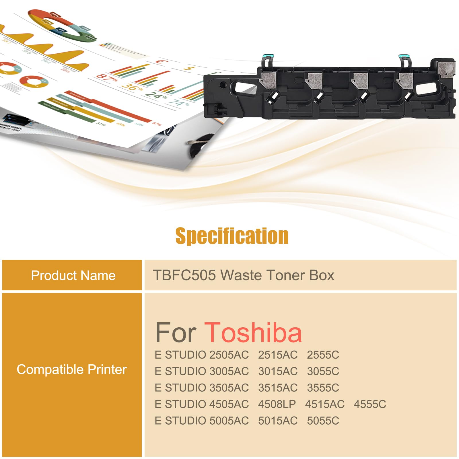 TBFC505 TBFC50 High Yield Waste Toner Box Compatible for Toshiba E Studio 2505AC 2515AC 2555C 3005AC 3015AC 3055C 3505AC 3515AC 3555C 4505AC 4508LP 4515AC 4555C 5005AC 5015AC 5055C Printers (2 Pack)