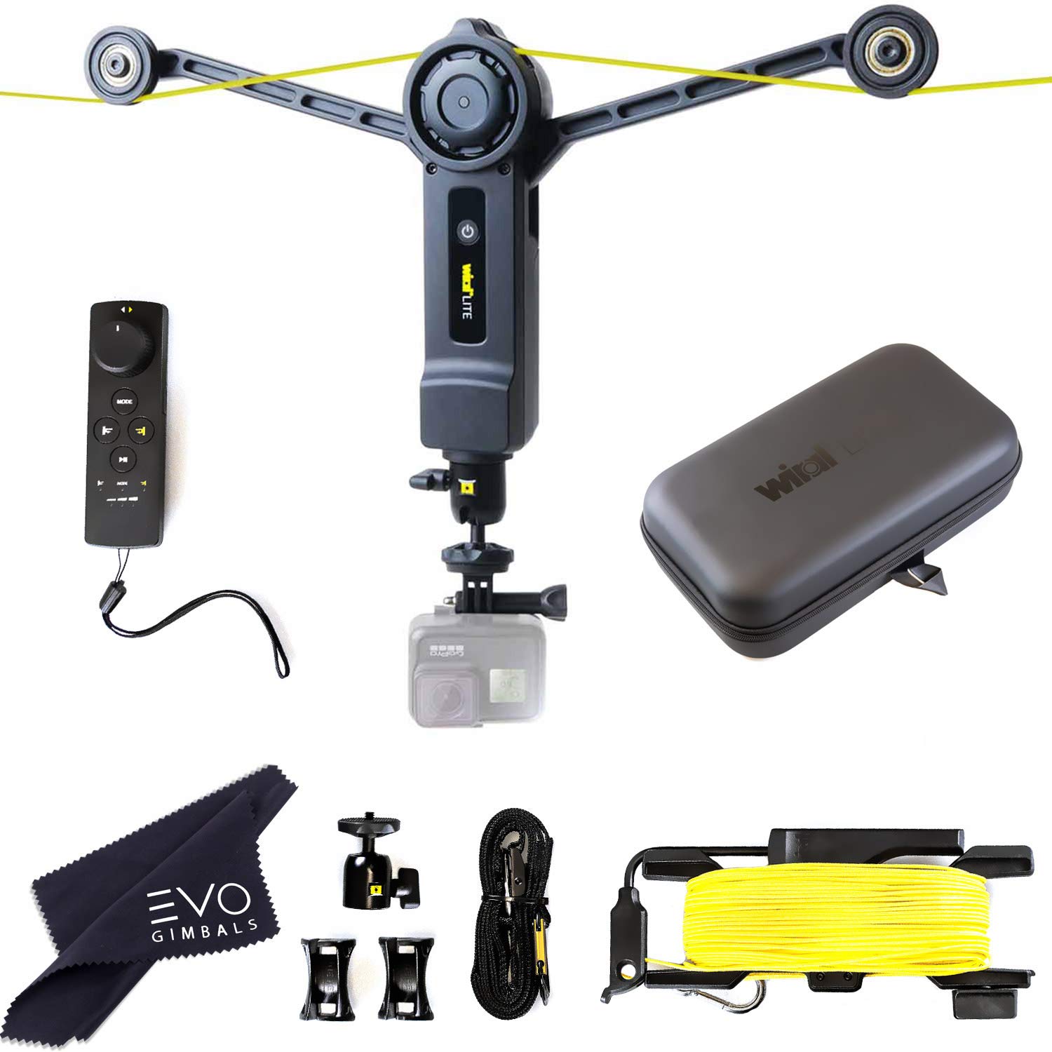 Wiral LITE Cable Cam with Remote for Action Cameras, Smartphones, 360 Camera or DSLR Mirrorless Cameras up to 3.3LBs - Includes Wiral Travel Case (2 Items)