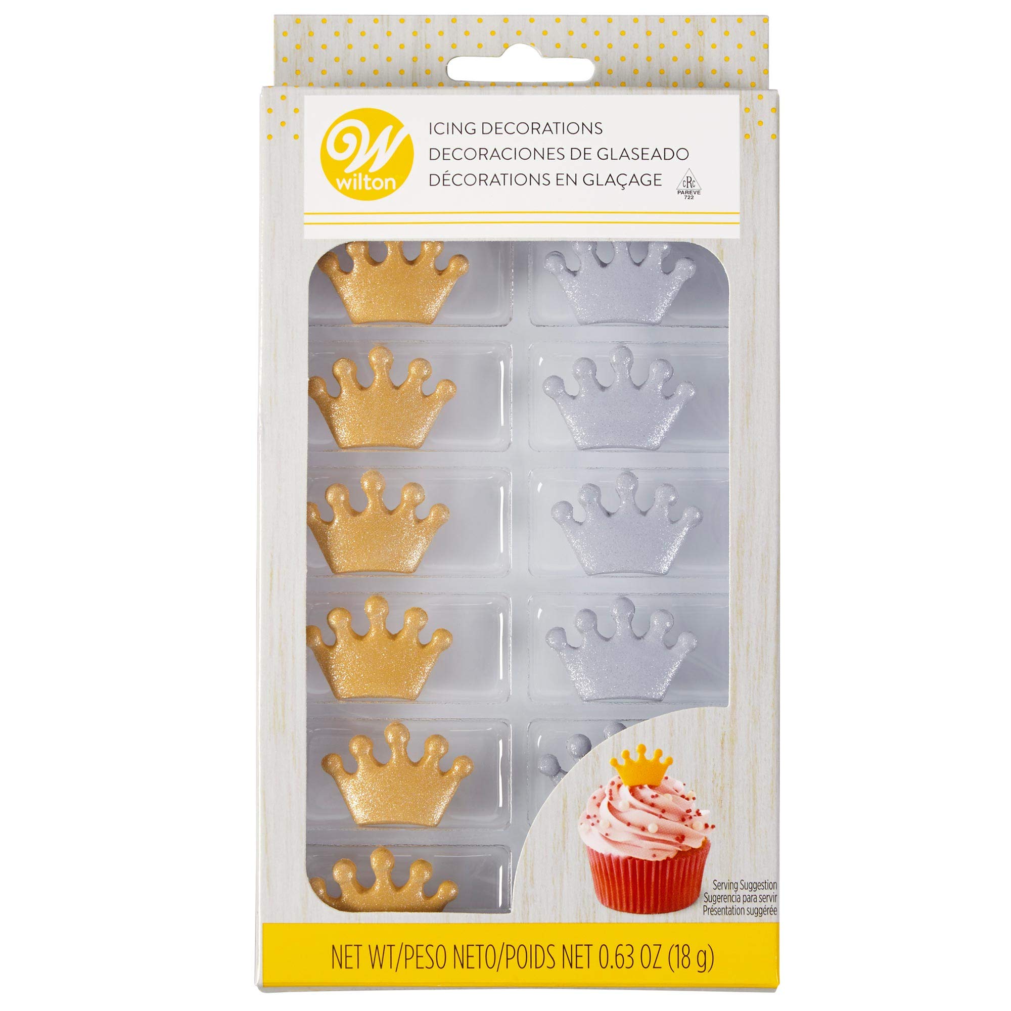 Wilton Icing Crowns - Silver & Gold Package of 12 approx 3/4"