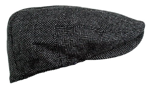 Wonderful Fashion Men's Herringbone Tweed Wool Blend Snap Front Newsboy Hat (DK.Grey, LXL)
