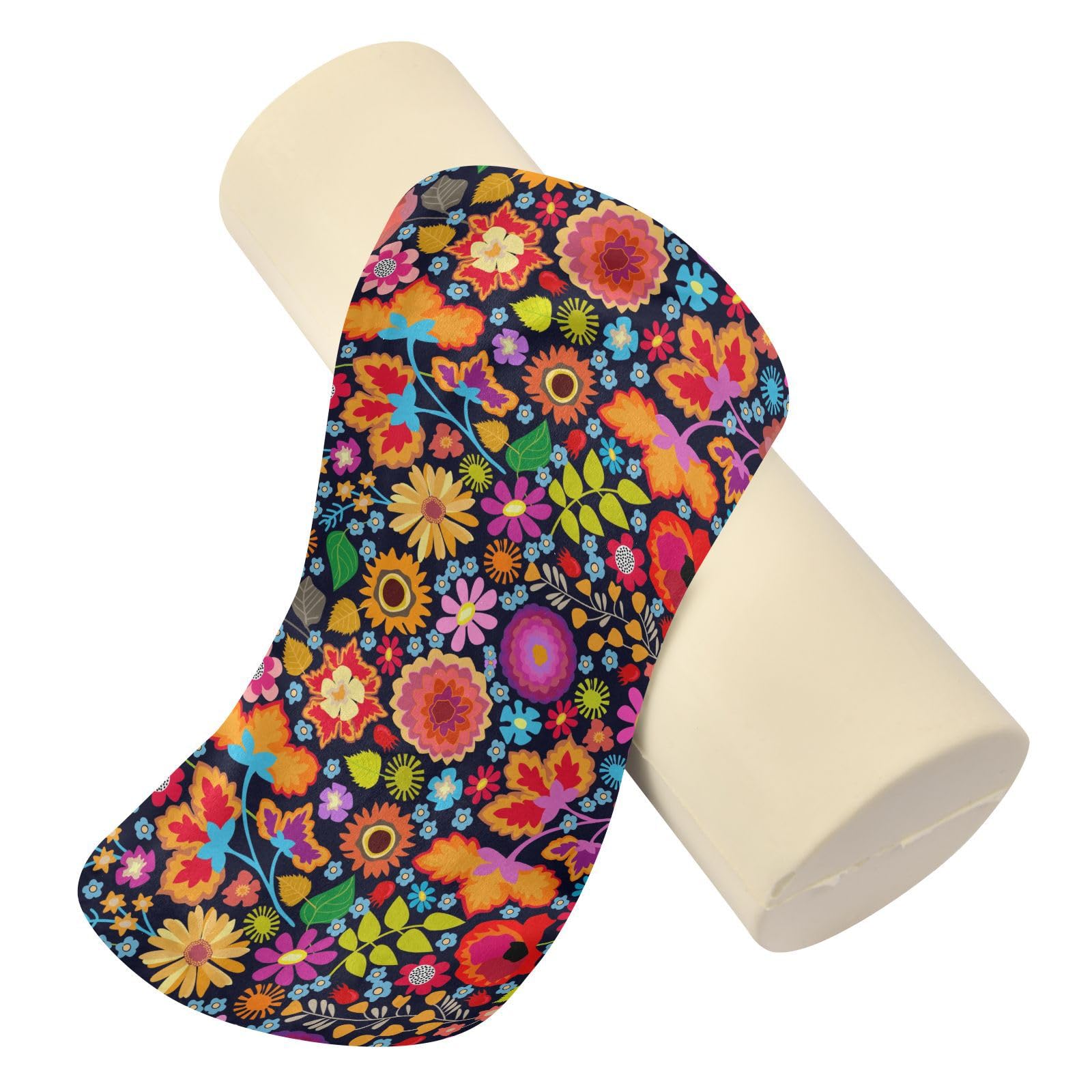 Vnurnrn Poppies Flowers Neck Support Pillow Round Neck Roll Bolster Cylinder Pillow Cervical Pillows Shoulder Pillow for Leg Knee Back Head Support for Camp Study Work Men