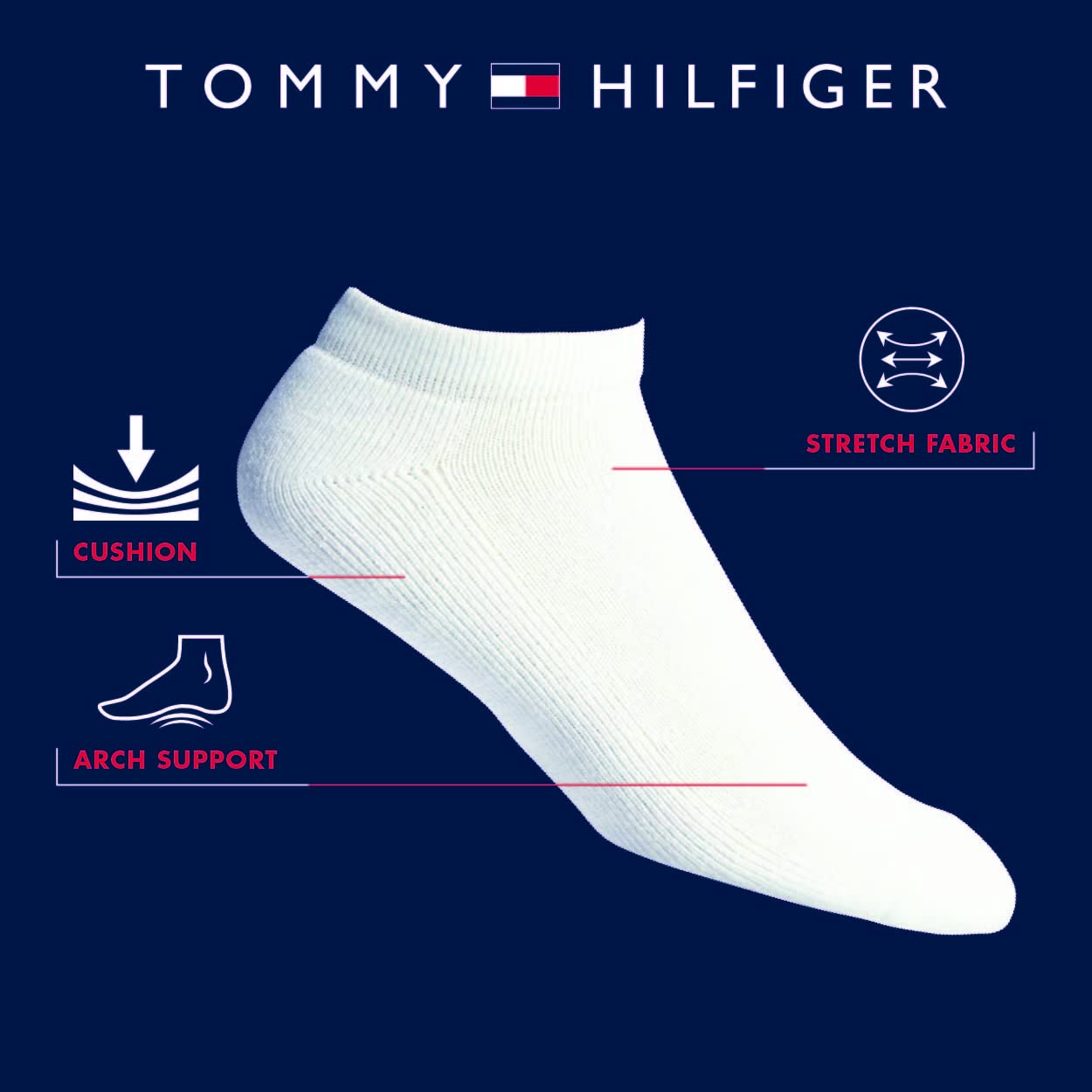 Tommy Hilfiger Men's 6 Pair Sport Cushion Liner Sockshosiery, black, Shoe Size 7-12