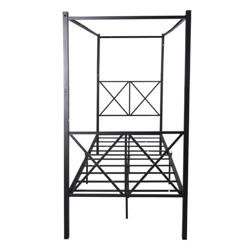 Twin Size Metal Canopy Bed Frame, Platform Bed Frame with X Shaped Frame Black