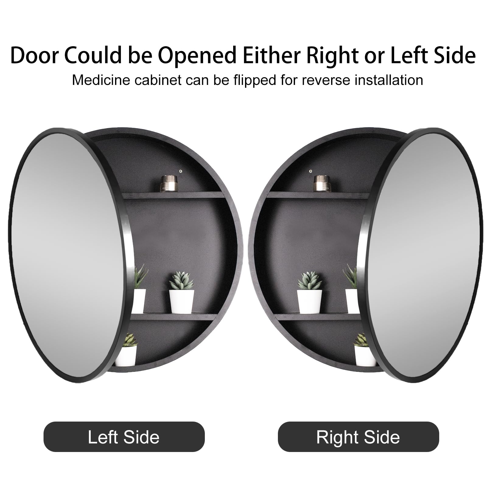 WITMYA 24x24 inch Black Bathroom Round Medicine Cabinet with Mirror, Metal Framed Wall Mounted Bathroom Mirror with Storage, 3-Level Storage Shelf