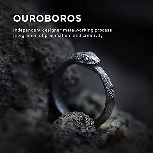 Yocoyee Personality Black Snake Ring Biting Tail Open Adjustable Animal Ring for Men and Women