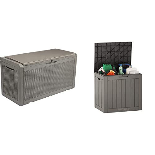 YITAHOME 100 Gallon Large Resin Deck Box Outdoor Storage with Cushion & EAST OAK Deck Box, 31 Gallon Indoor and Outdoor Storage Box with Padlock