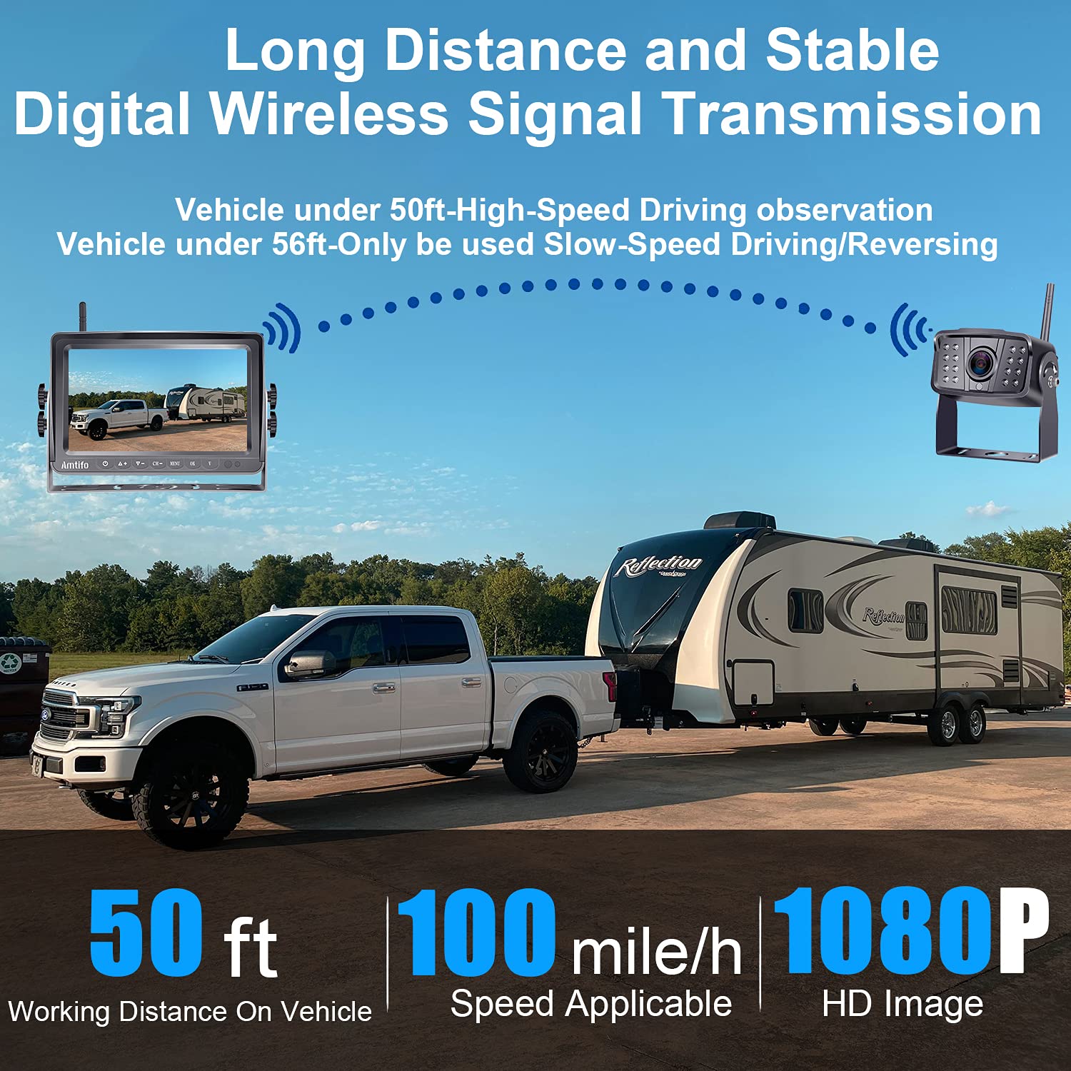 Wireless Backup Camera for RV AMTIFO HD 1080P Wireless 4 Rear View Cameras with 7'' Monitor for RVs/Trailers/5th Wheels/Motorhomes,Digital Signal,150° Wide Angle,IR Night Vision - A4