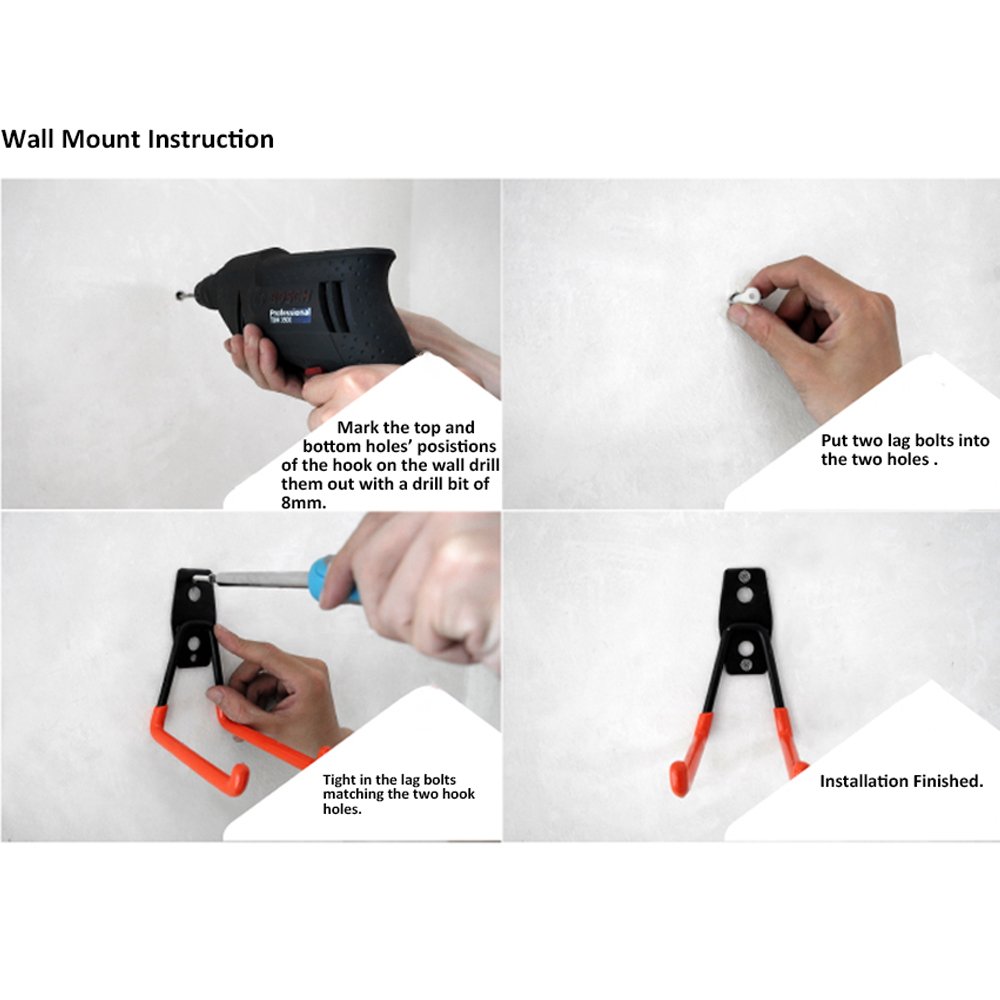 WINSOON Heavy Duty Double Utility Hook/Wall Mount Hung Organizer Packs/Garage Mega Strong Holder/Bicycle Storage Space Saver/Hanger Rack Pack (1 x Large U Shape, Orange)