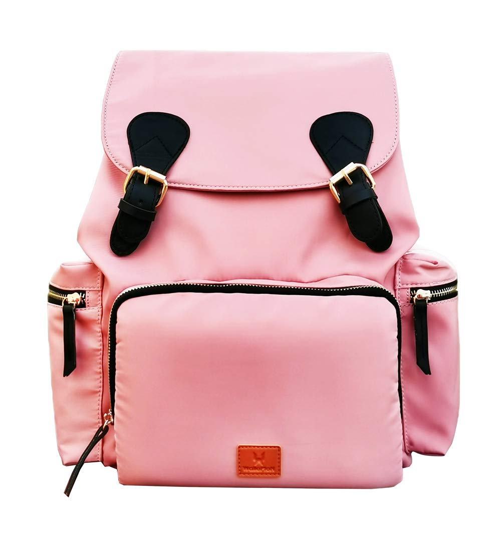 WALLOPTON Quality Diaper Bag Backpack - Multi-Function Travel Backpack with Stroller Strap - Large Capacity, Stylish & Lightweight - Baby Nappy Bag for Baby Girl & Boy (Pink)