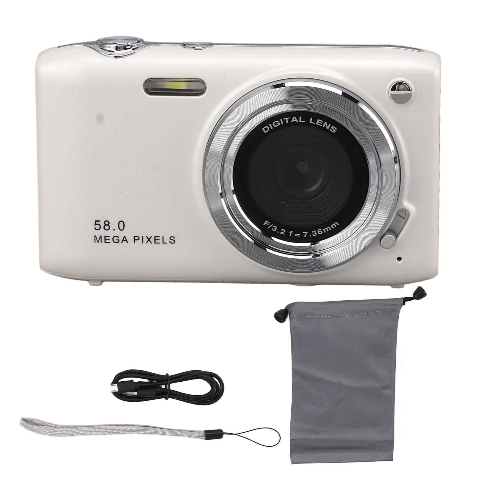 Teens Small Camera, 58MP Slim and Lightweight Automatic Beauty Mode 4K Digital Camera Automatic Exposure Autofocus for Travel (White)