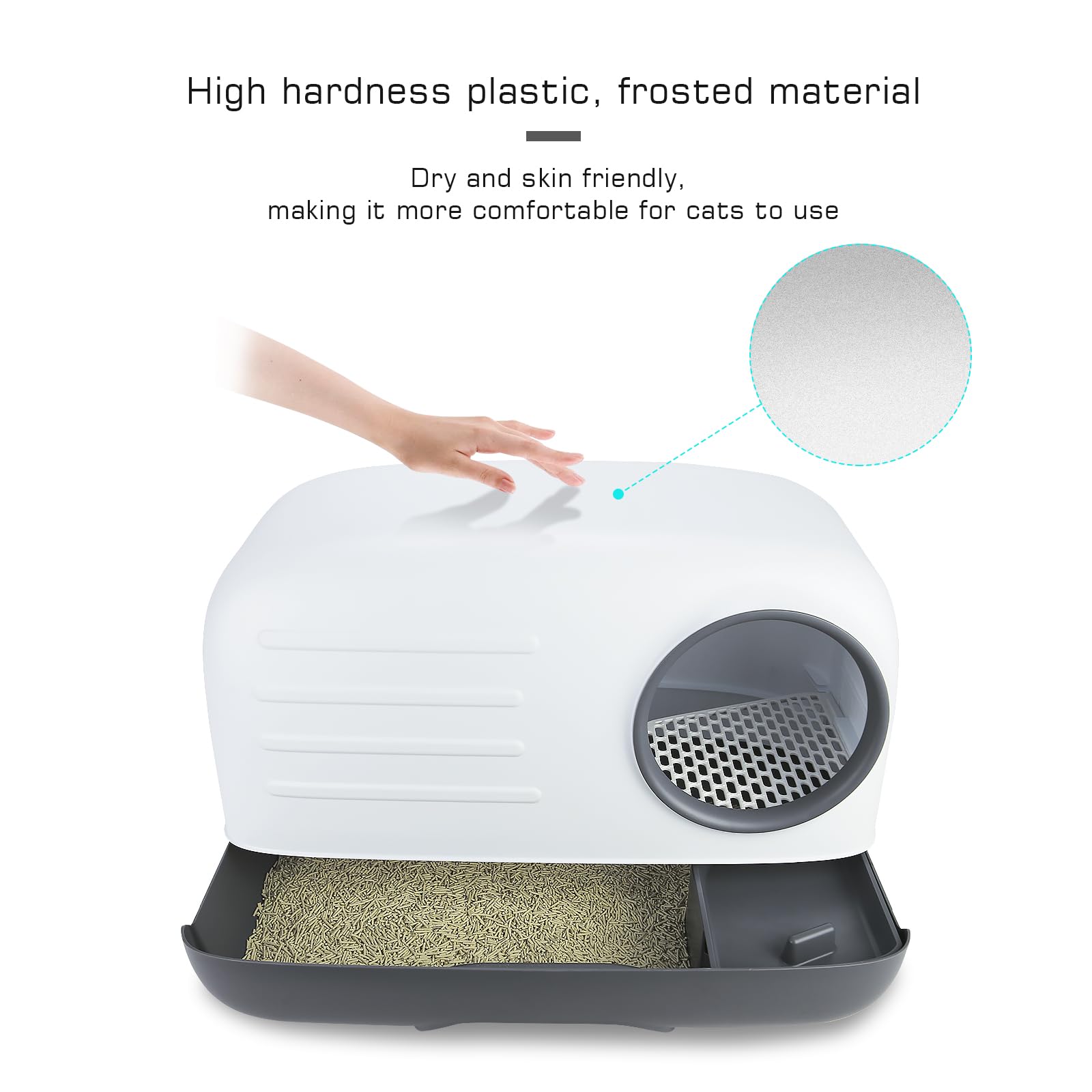 VARLNALY Cat Litter Box Enclosure Hidden Covered Litter Box with Lid, Kitty Litter Box Enclosed Prevent Urine Leakage and Isolate Odors, Cute Litter Pan with Drawer, Easy to Clean, Grey