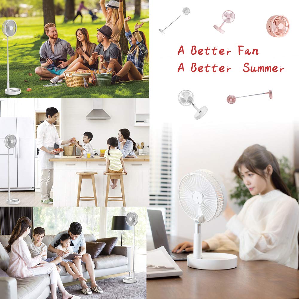 VS-Foru Height Adjustable Desk Fan-Folding and Portable Floor Fan-4 Speed Mini USB Fan-Rechargeable Camping Fan Use for Home Outdoor and Office
