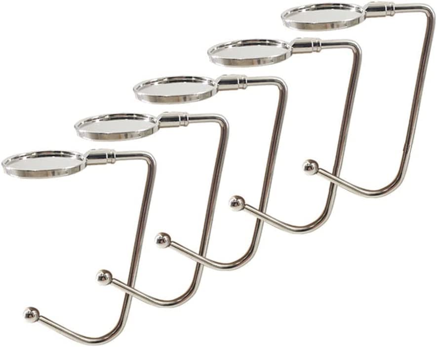ZHENJIER 5 Pack Purse Hook Hanger, Metal Hook Long Handbag Hanger for Table Desk,Portable Bag Holder Under Counter Handbags Hook for Women Girl