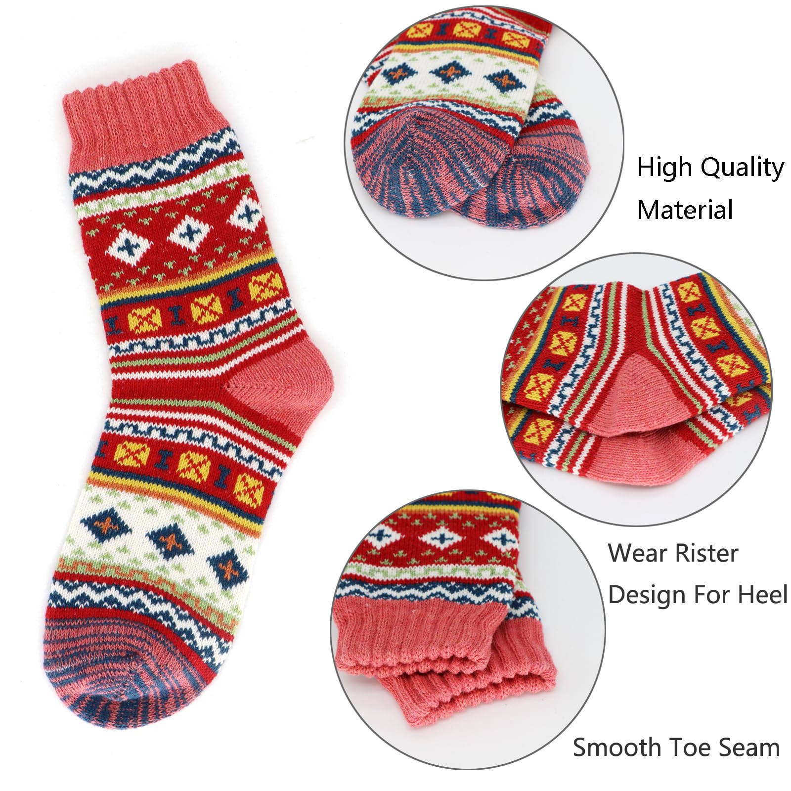YZKKE 5Pack Womens Warm Wool Soft Cozy Crew Socks for Fall Winter Christmas Gifts Size 5-9