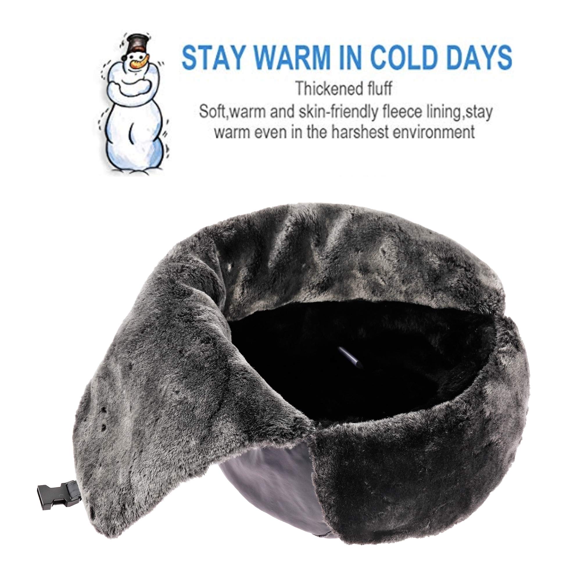 Ushanka Winter Russian Trapper Hats - Men Trooper Hat Black Hunting Skiing Cap with Ear Flaps 2 Pcs Windproof Mask for Cold Weather