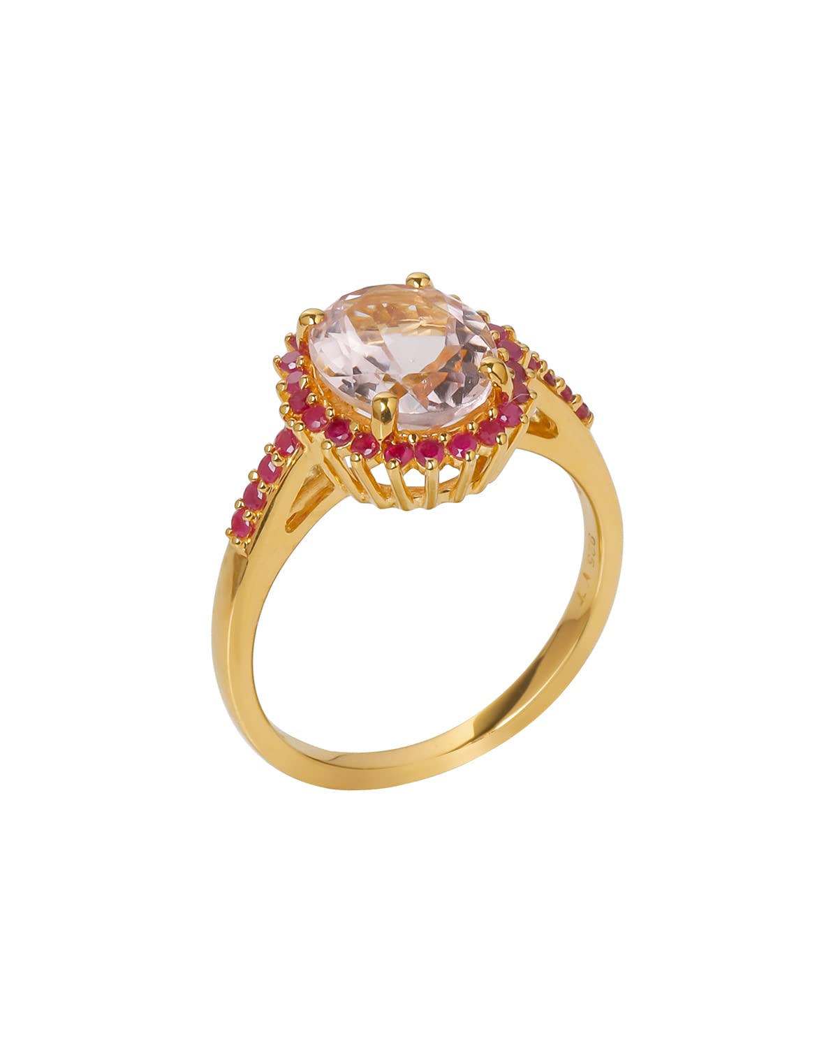 YoTreasure 2.55 Ct. Morganite Ruby 10kt Yellow Gold Promise Bridal Engagement Ring Side Stones