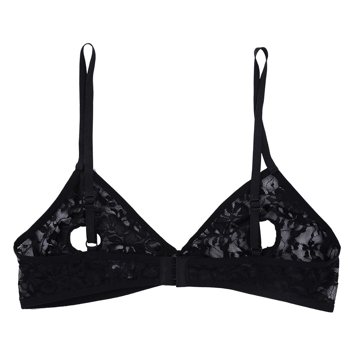 ZHIMING Women's Thermal Underwear Soft lace Floral Sheer Nipples Open Hollow See-Through Bra Wireless Unlined Bra top (Color : Black, Cup Size : C)