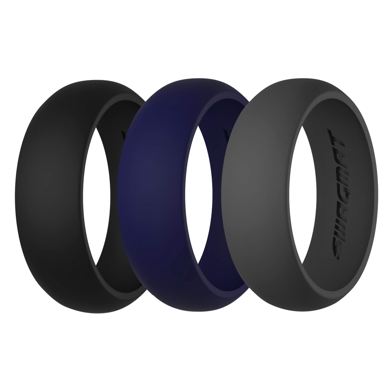 Swagmat Silicone Wedding Rings, 3 Pack Wedding Bands for Men & Women (Black, Dark Gray, Blue, Size 12)
