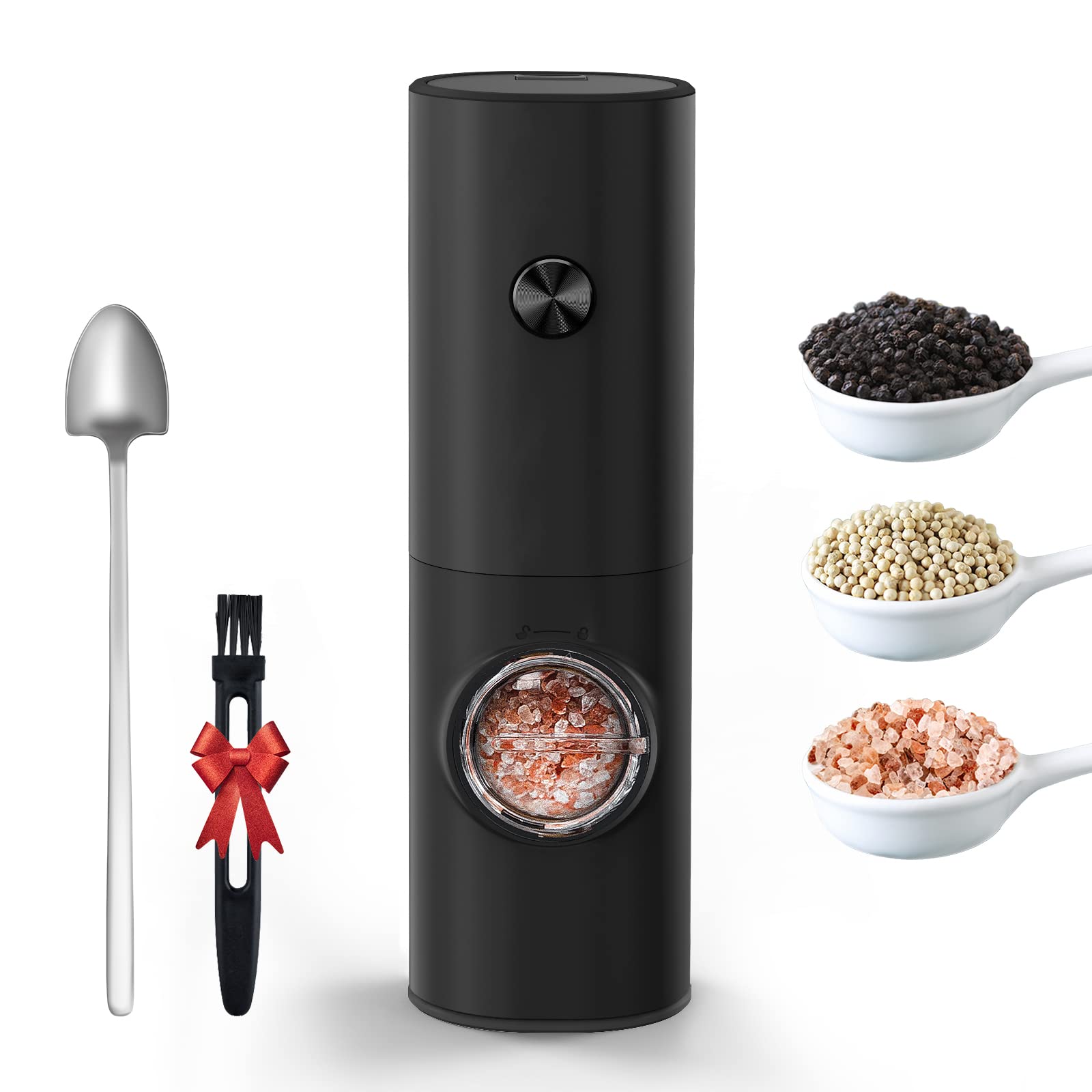 SVAVO Electric Pepper Grinder, Battery Operated Salt Grinder, Automatic Pepper Mill with LED Light, Adjustable Coarseness One-hand Control, Black Peppercorn Grinder Refillable, Battery Not Included