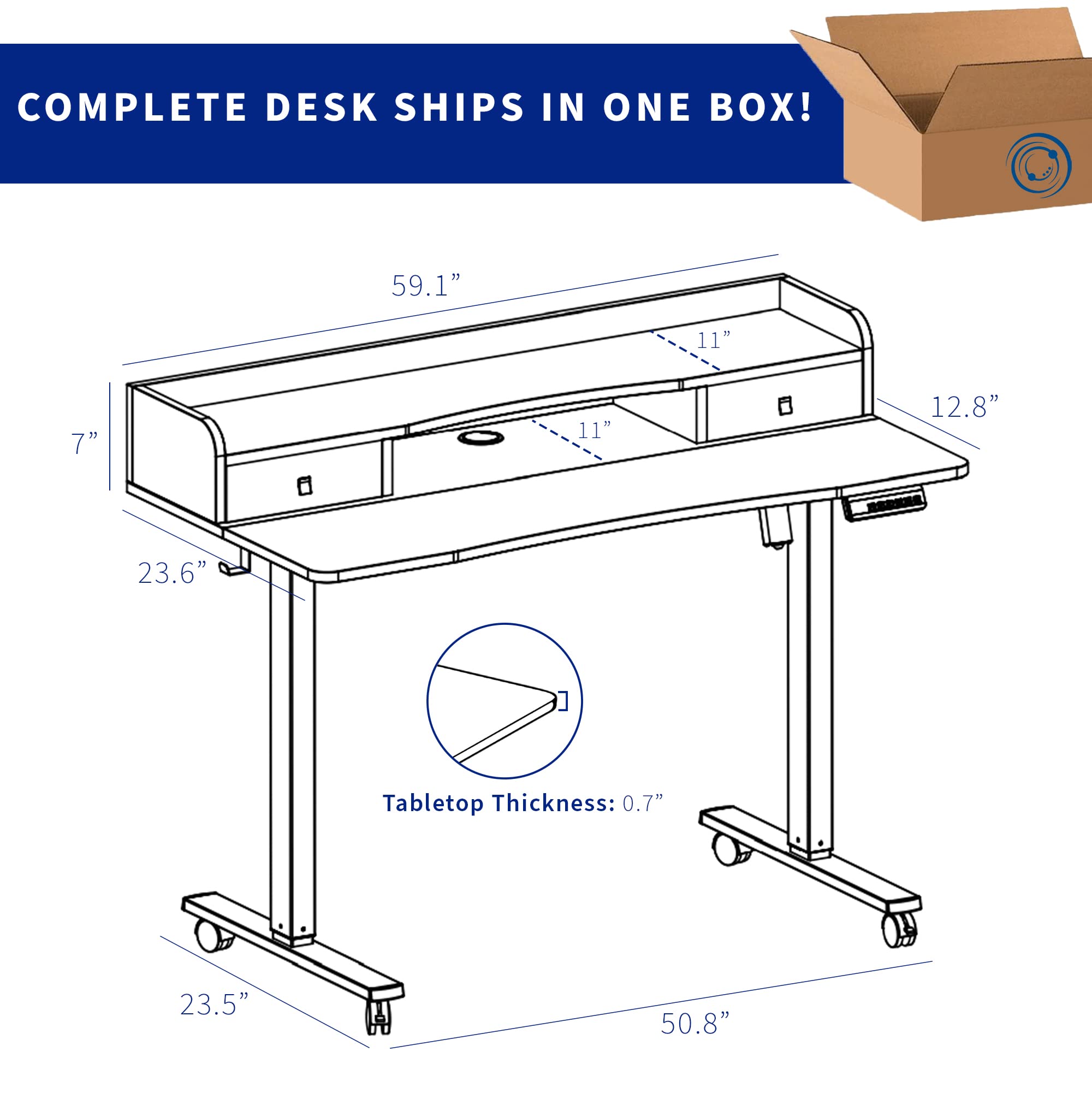 VIVO Electric 2-Tier Height Adjustable 60 x 24 inch Stand Up Desk, Mobile Table with Storage Drawers, Standing Workstation with Memory Controller, Casters, White, DESK-E-Y60SW