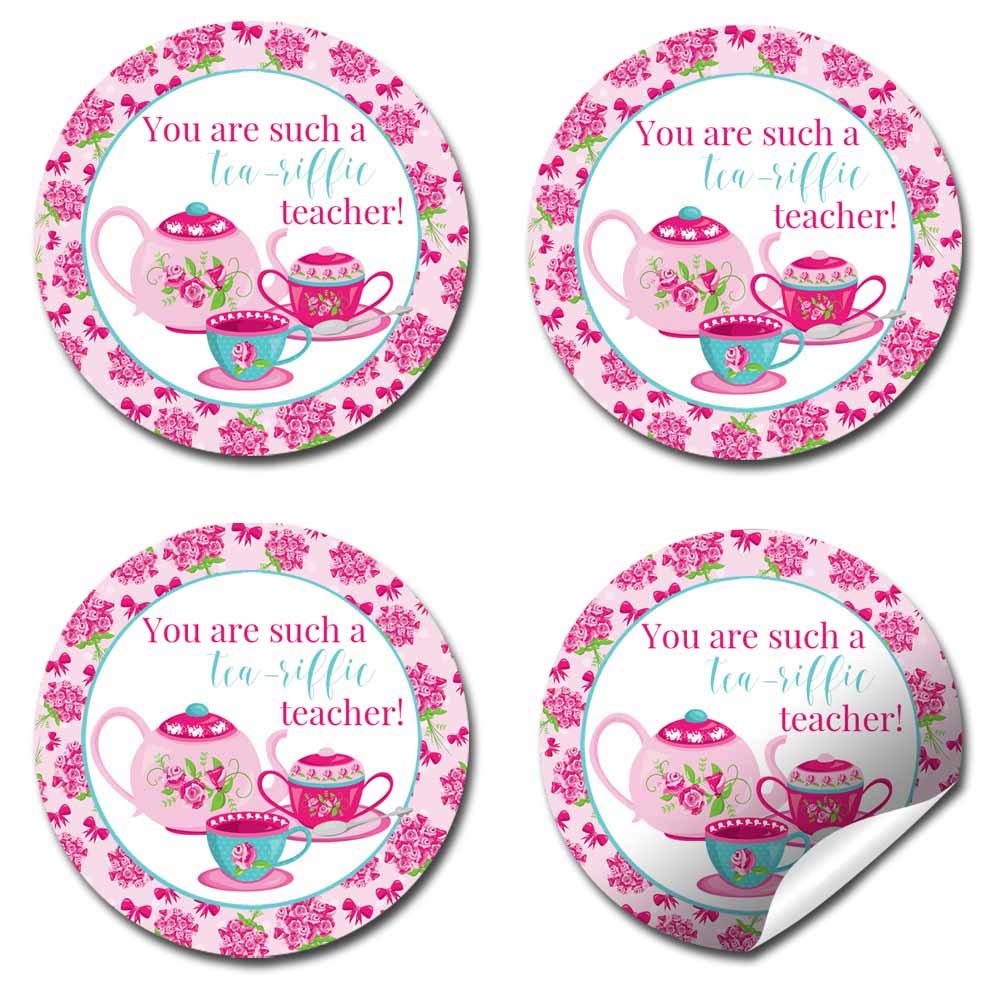 Tea Themed Terrific Teacher Appreciation Thank You Sticker Labels, 40 2" Party Circle Stickers by AmandaCreation, Great for Envelope Seals & Gift Bags
