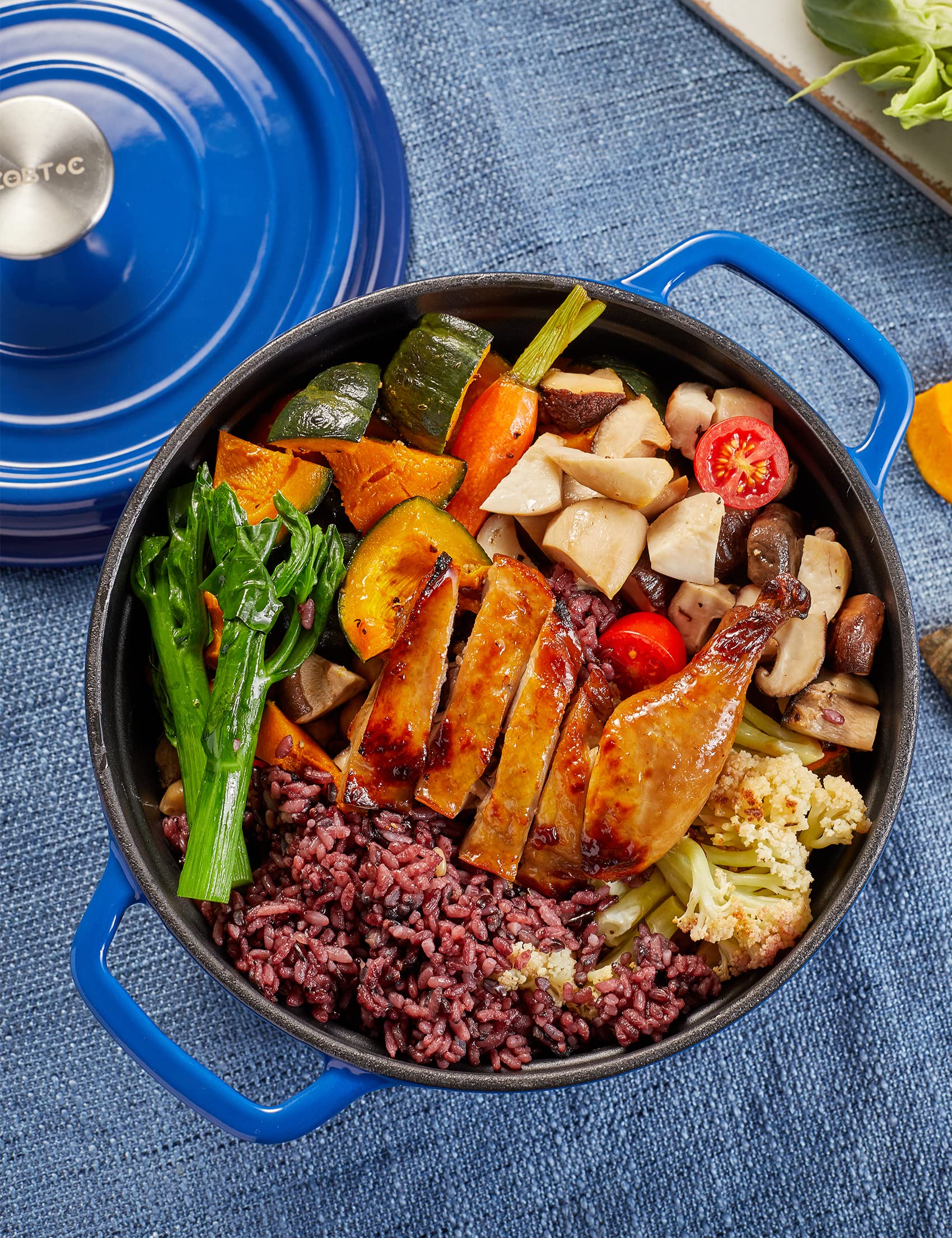 ZQBTC Enamel Cast Iron Covered Dutch Oven Pot with Lid for Bread Baking Use on Gas Electric Oven 3 Quart(Blue, 2-3 People)