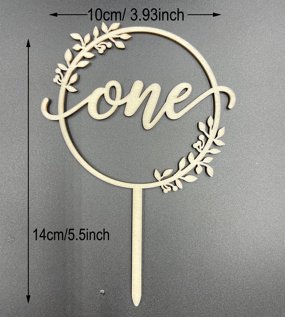 Wooden Gold One 1st Cake Topper New Borth Age Happy Birthday Cake Decorations First Anniversary Double Face
