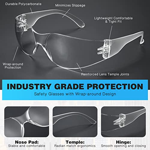 WFEANG Clear Safety Glasses 4 Pair Protective Eyewear for Men Women ANSI Z87.1 Scratch & Impact Resistant Eye Protection for WorkLab Construction (Clear-4pack)