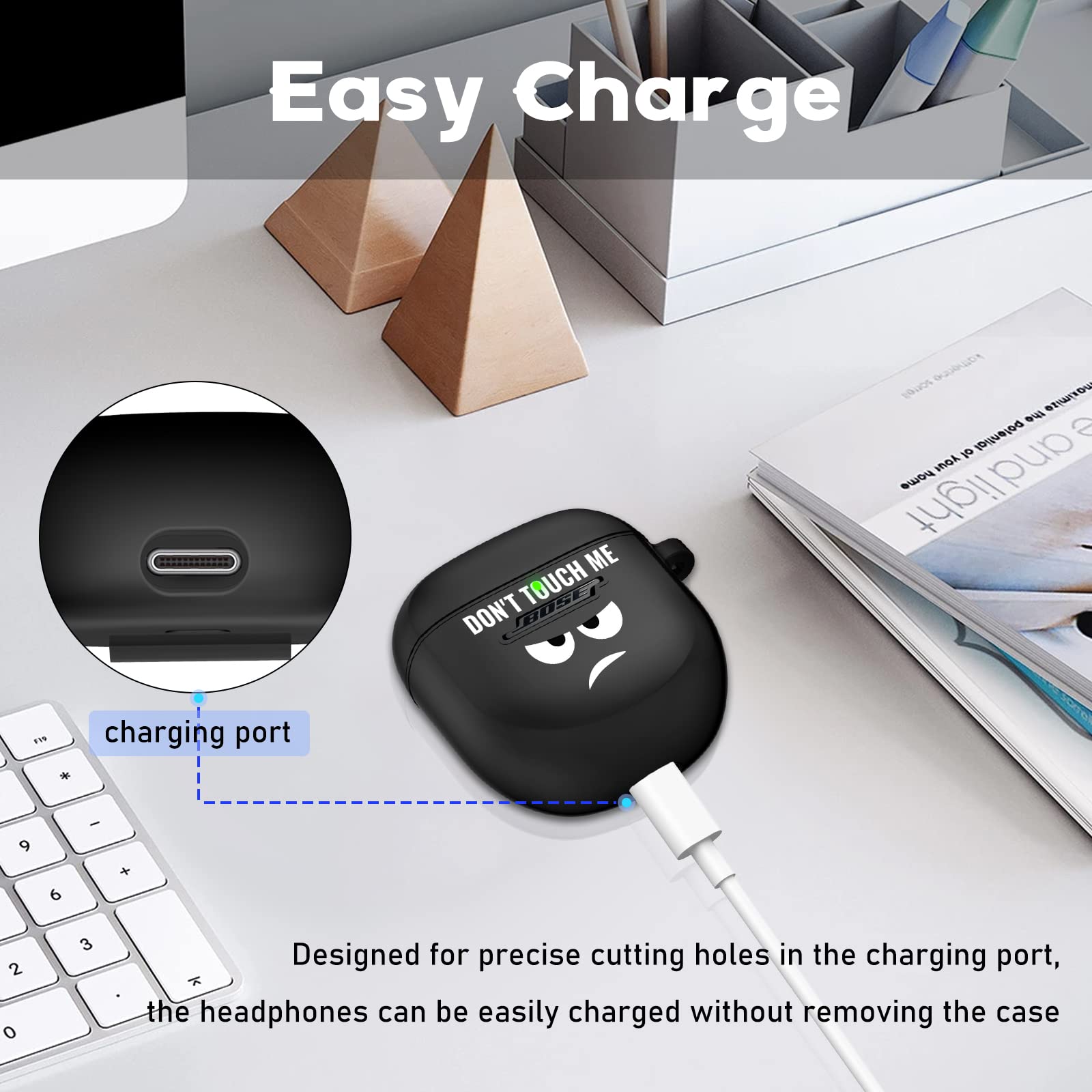 TOLUOHU for Bose QuietComfort Earbuds II Case(2022),Funny 【Don't Touch ME】 Unique Design Silicone Case Cover for Bose QC Earbuds 2 with Keychain & Lanyard (Black)