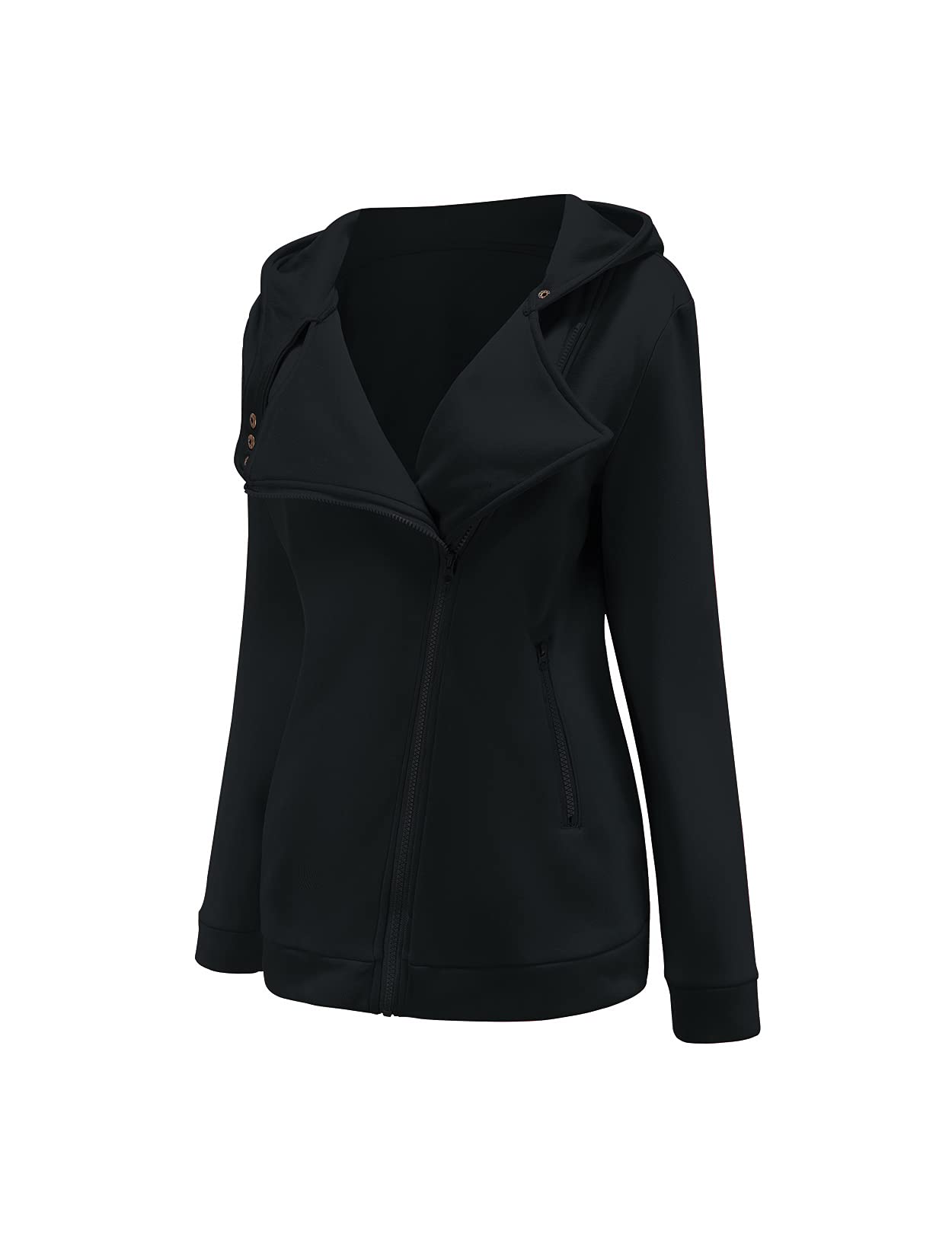 Women Zip Up Hoodie Sweatshirt Long Sleeve Fleece Hooded Jacket Coat Black L
