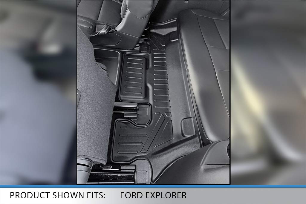 SMARTLINER Custom Floor Mats 3 Row Liner Set Black Compatible with 2020-2023 Compatible with Ford Explorer Only Fits 6 Passenger Models W/ 2nd Row Bucket Seat